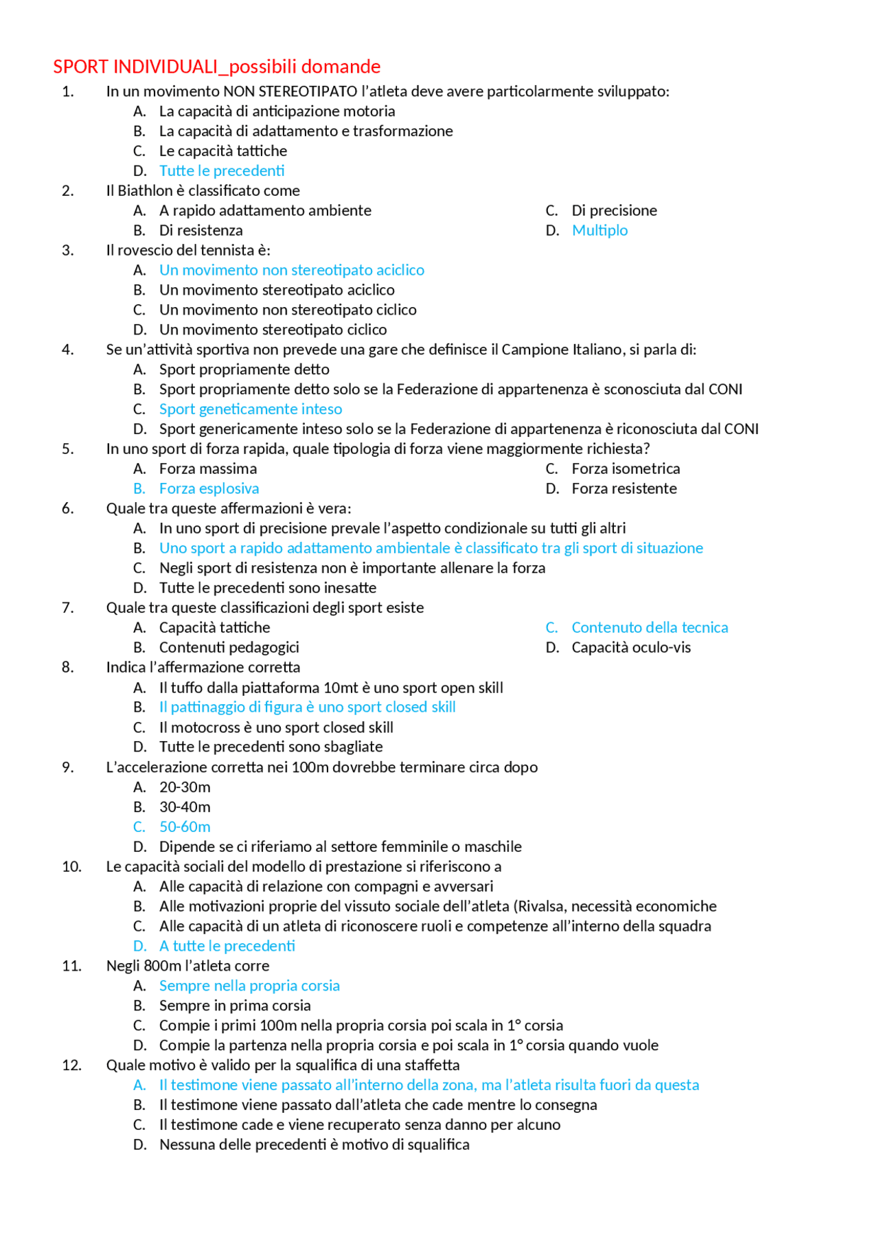Prove d'esame di TEORIA E DIDATTICA DEGLI SPORT INDIVIDUALI | Prove d ...