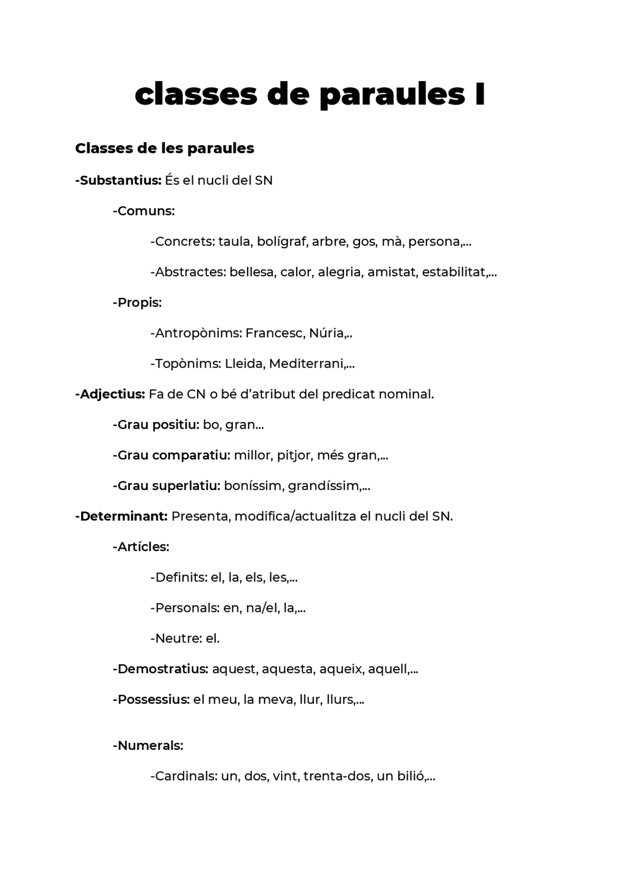 Classes De Paraules I Apuntes De Catalán Docsity