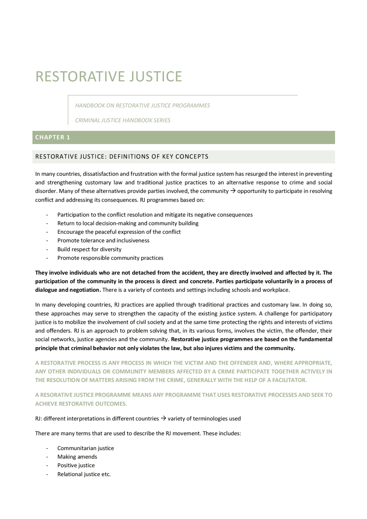 Handbook of Restorative Justice RIASSUNTO | Dispense di Etica | Docsity