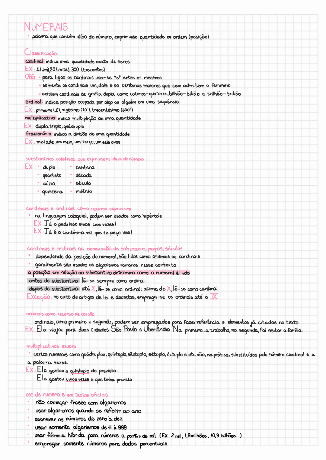 NUMERAIS - Classe Gramatical | Notas de estudo Português (Gramática ...