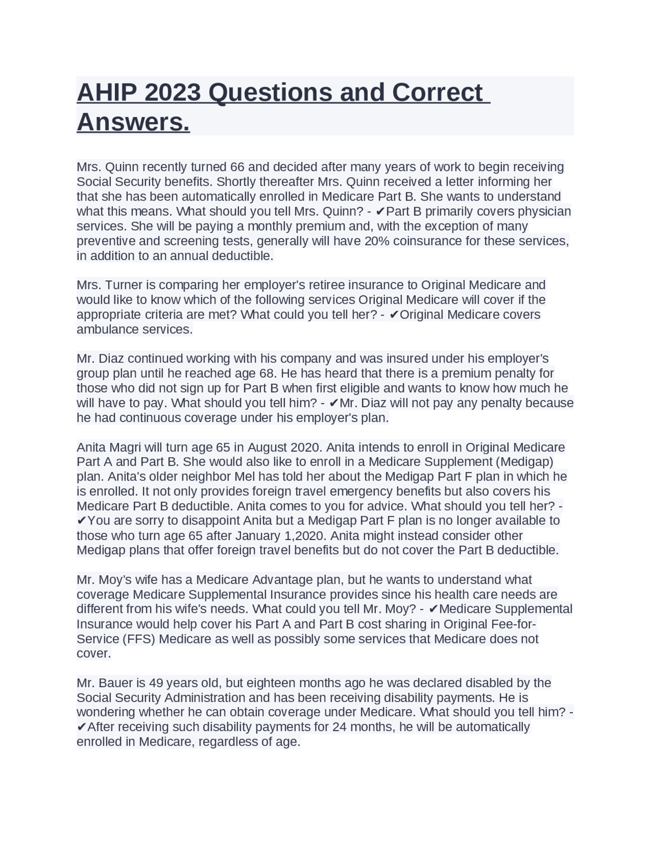 Ahip 2023 Questions And Correct Answers Exams Nursing Docsity