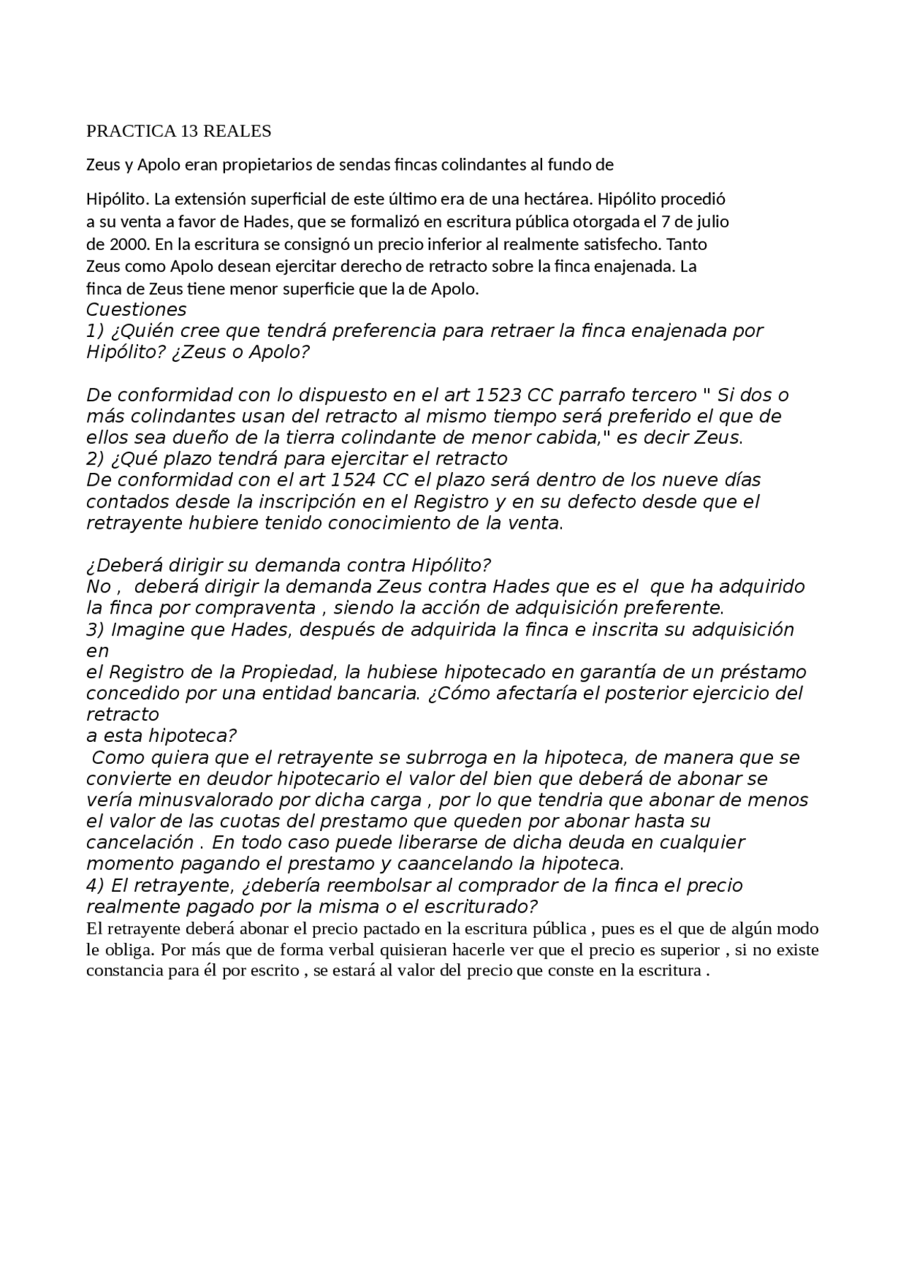 Derecho Real Practicas Ejercicios De Derecho Común Docsity