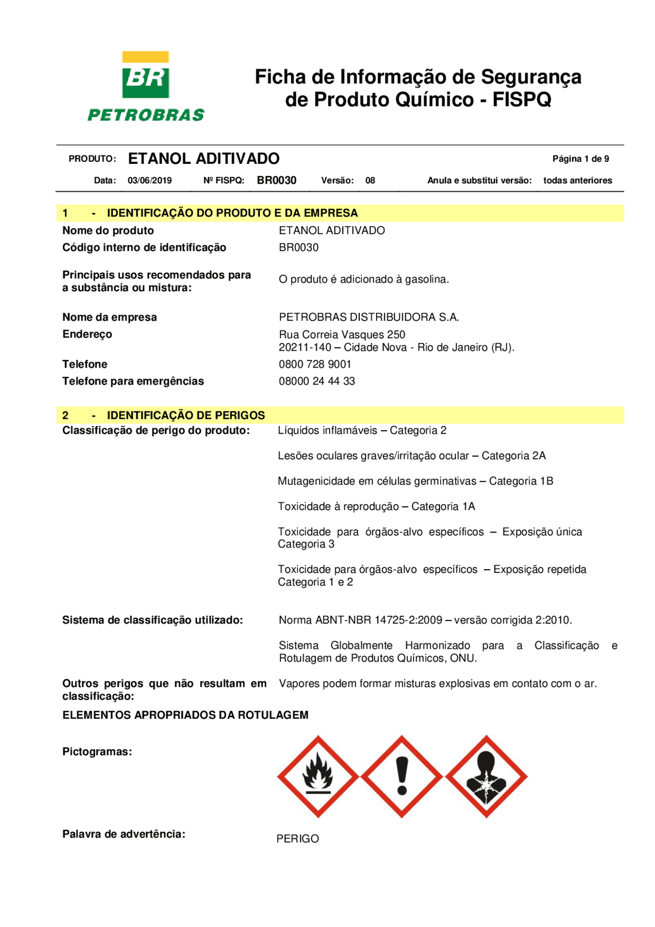 Ficha de Informação de Segurança de Produto Químico - FISPQ - ETANOL ...