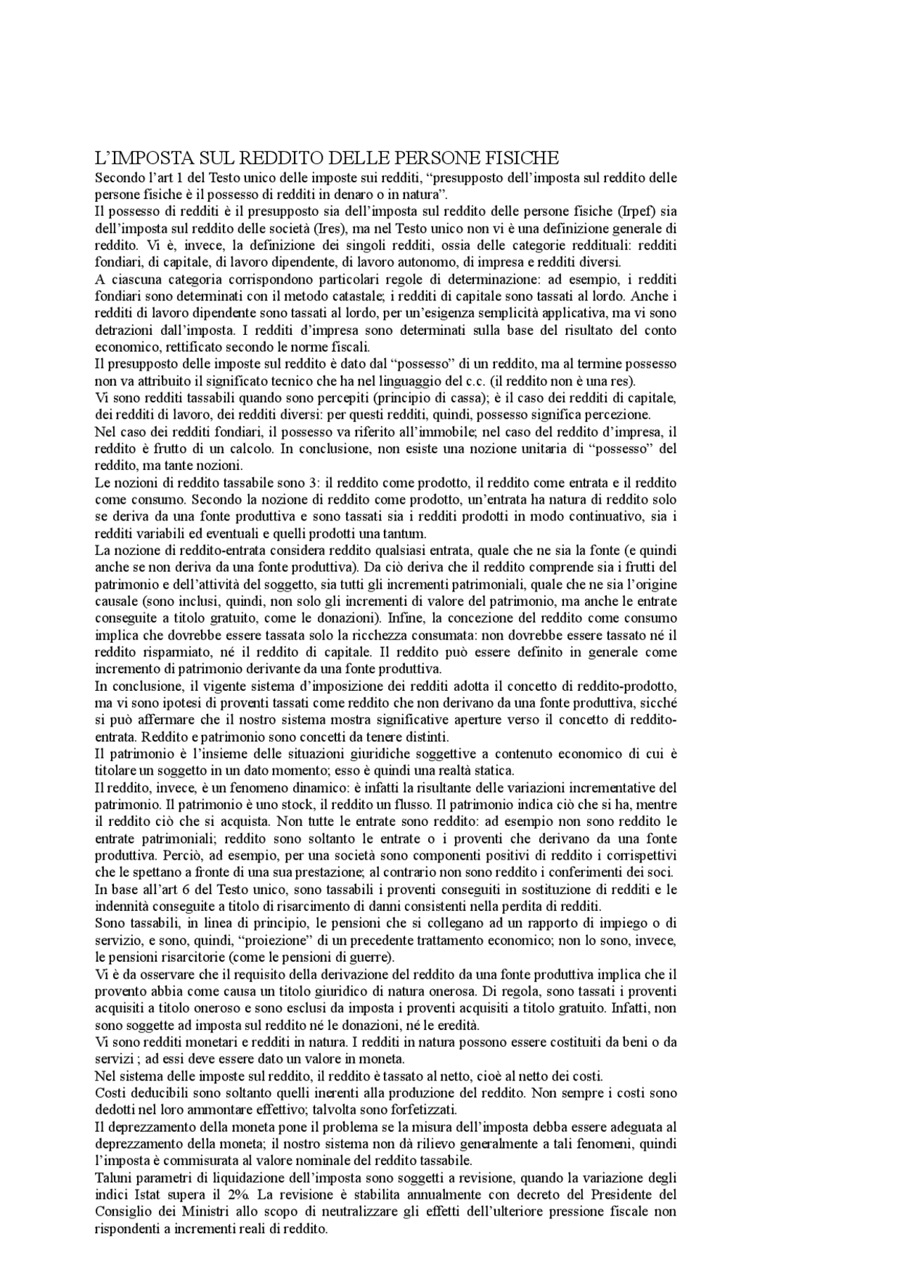 Parte Speciale Di Diritto Tributario Appunti Di Diritto Tributario