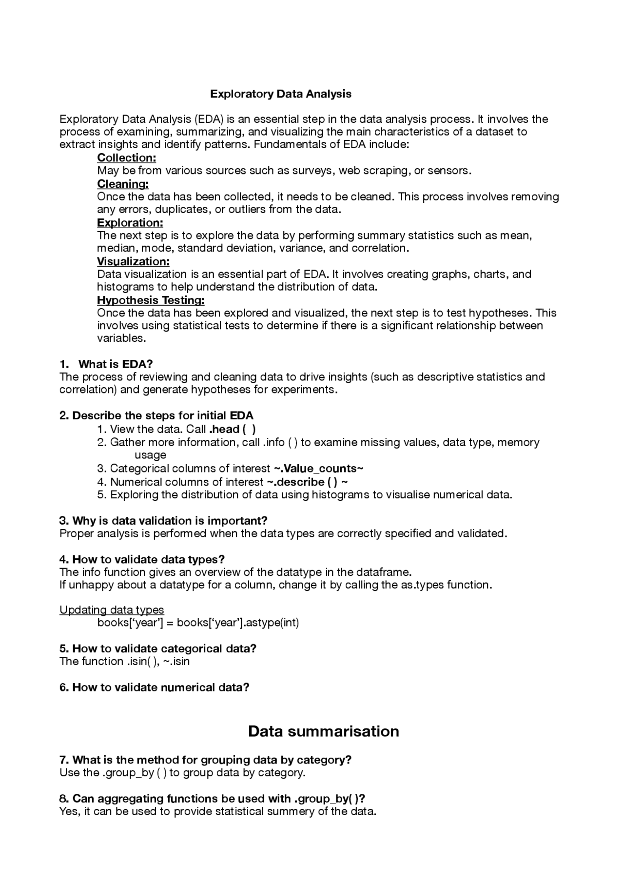 Exploratory Data Analysis Cheat Sheet Advanced Data Analysis Docsity