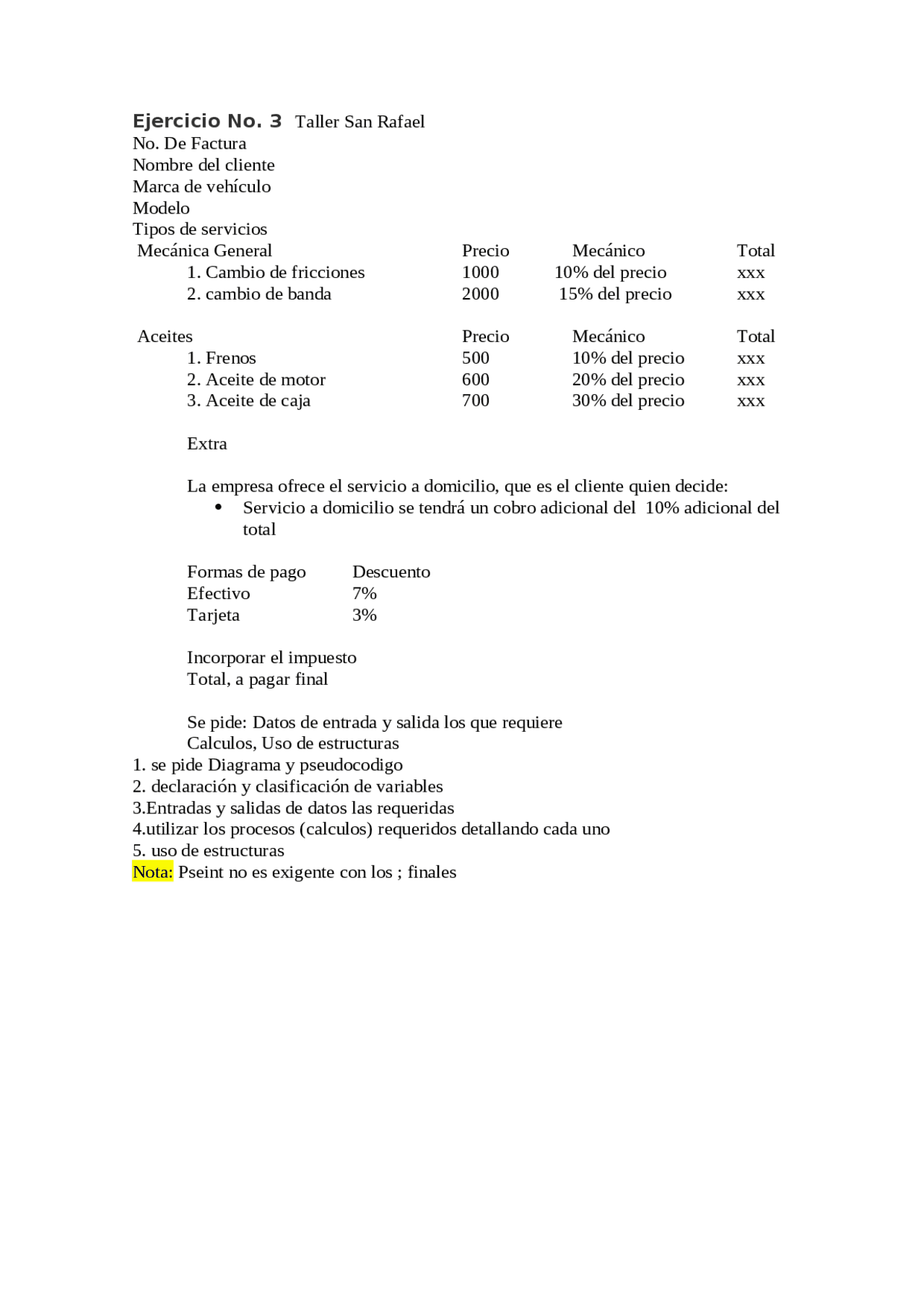 Ejercicios para desarrollar en PSEINT o C++ | Ejercicios de Metodología de Programación | Docsity