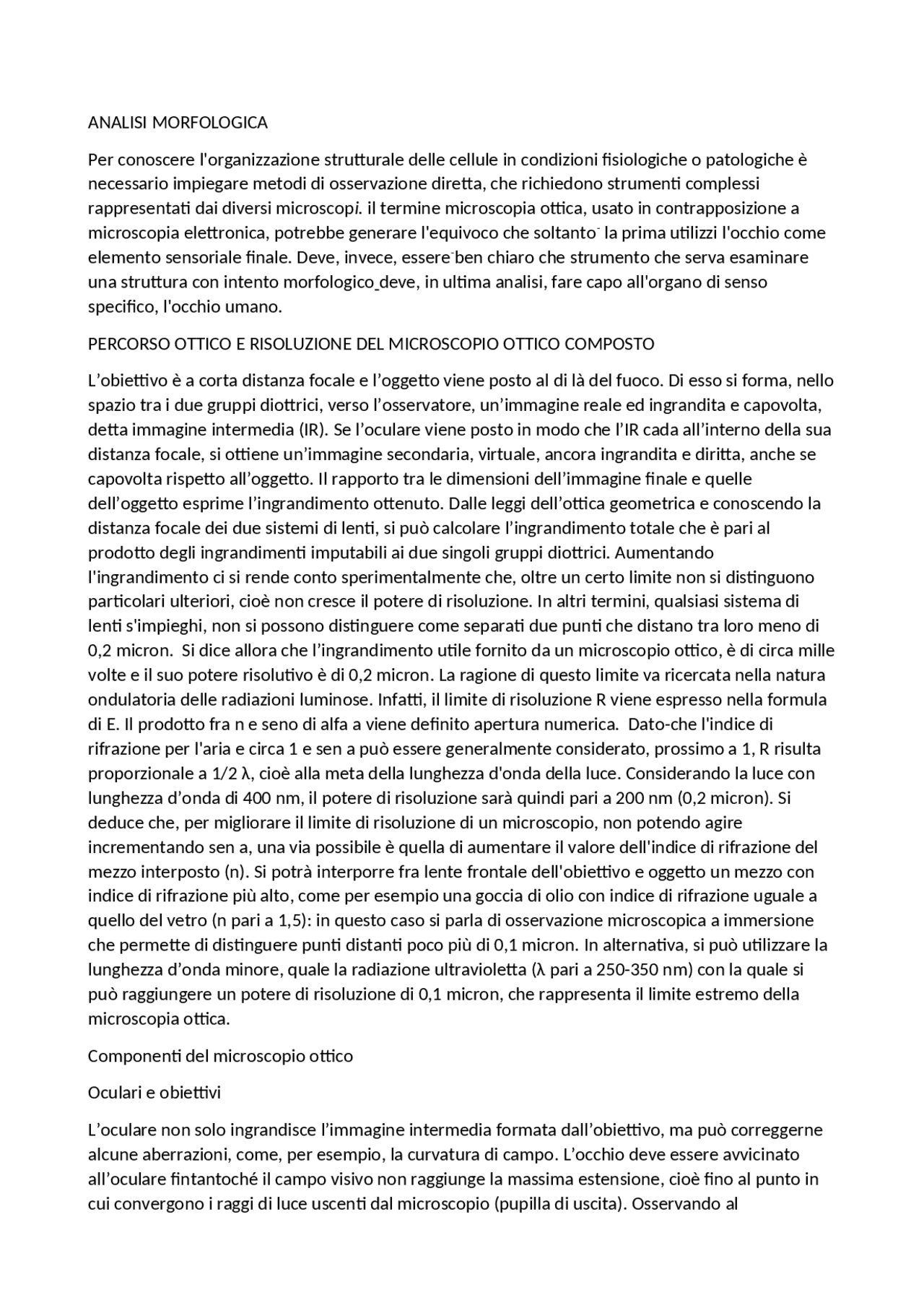 Argomenti Trattati Di Microscopia Appunti Di Microscopia Docsity