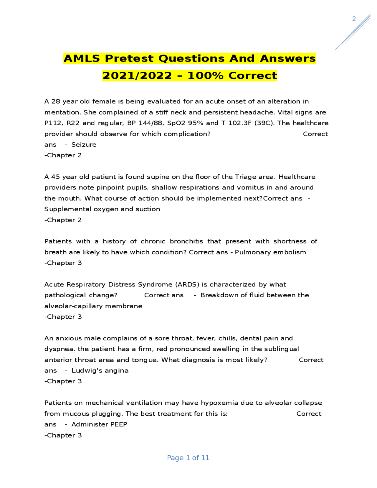 AMLS Pretest Questions And Answers 2021/2022 – 100% Correct | Exams ...