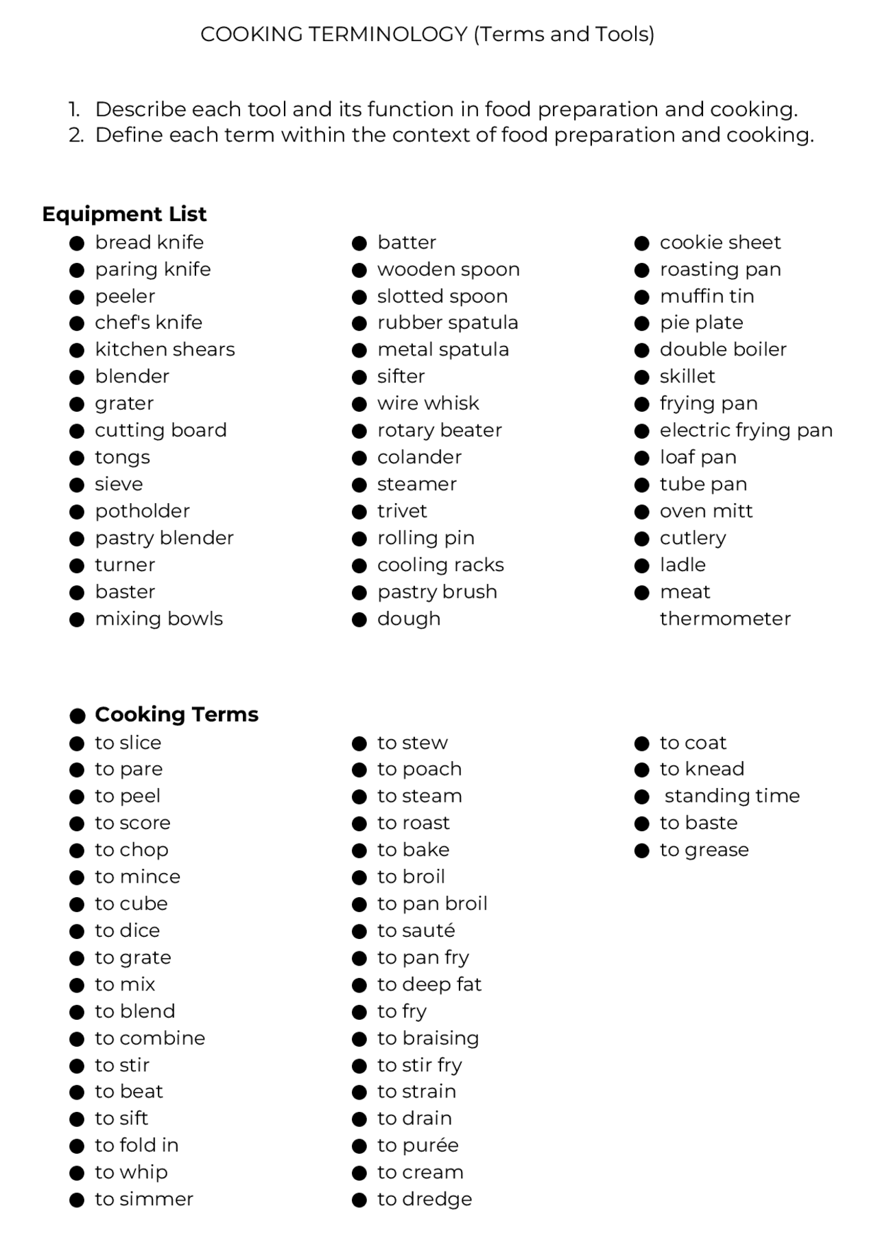 Cooking Terminologies | Study Guides, Projects, Research Family and ...