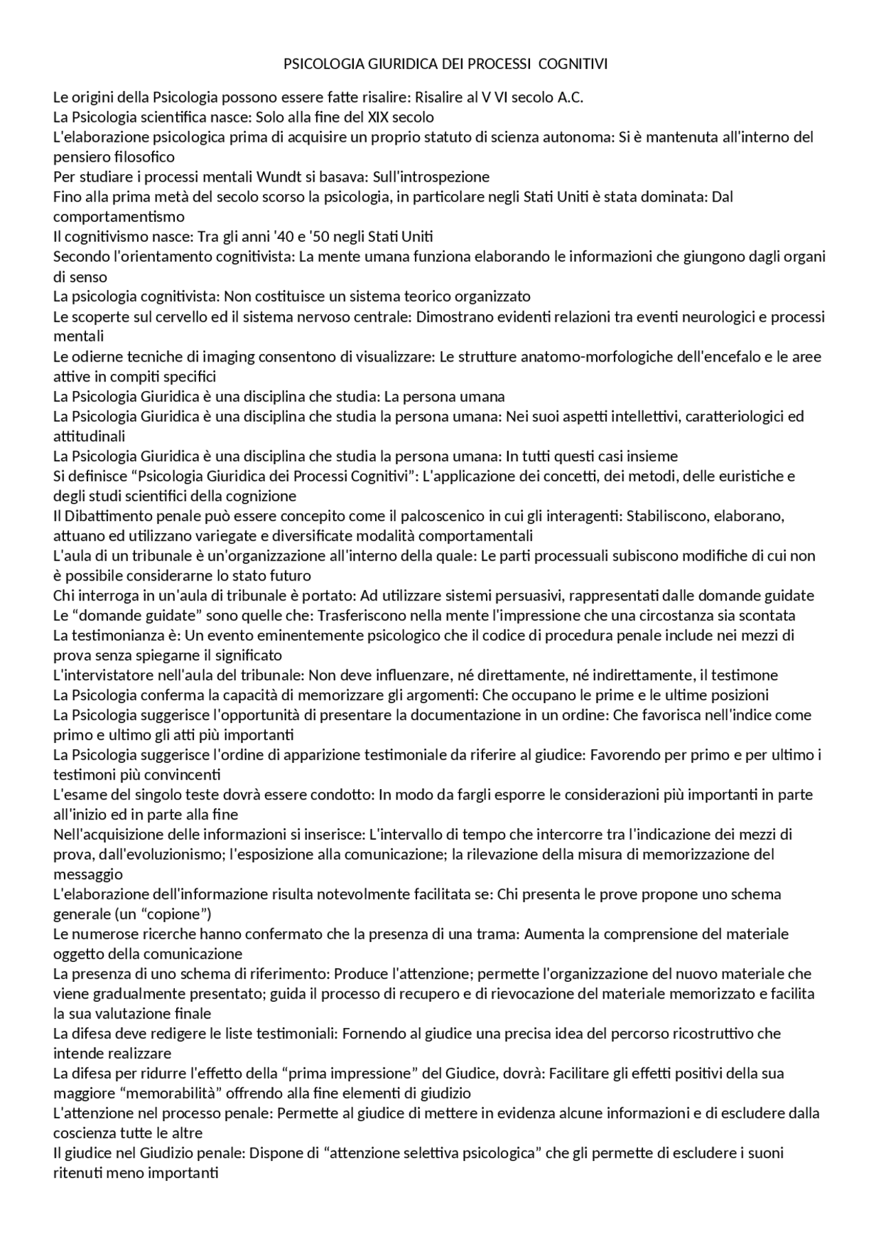 Test Valutazione Psicologia Giuridica E Dei Processi Cognitivi Prove