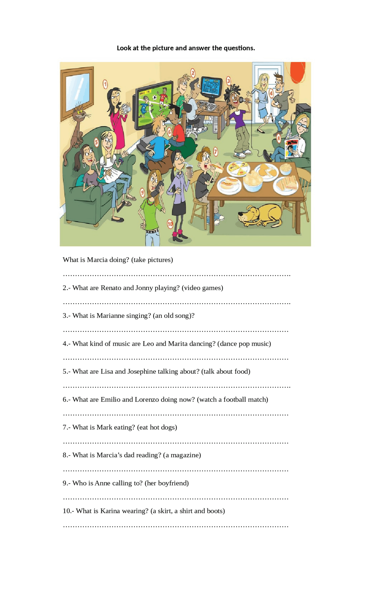 Present Continuous activity | Ejercicios de Inglés | Docsity