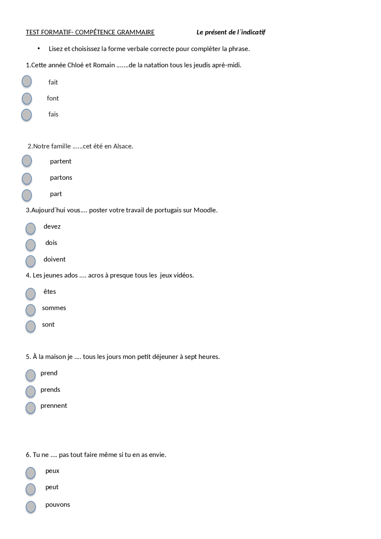 Ficha de Francês sobre o presente do indicativo par treinar em casa ...