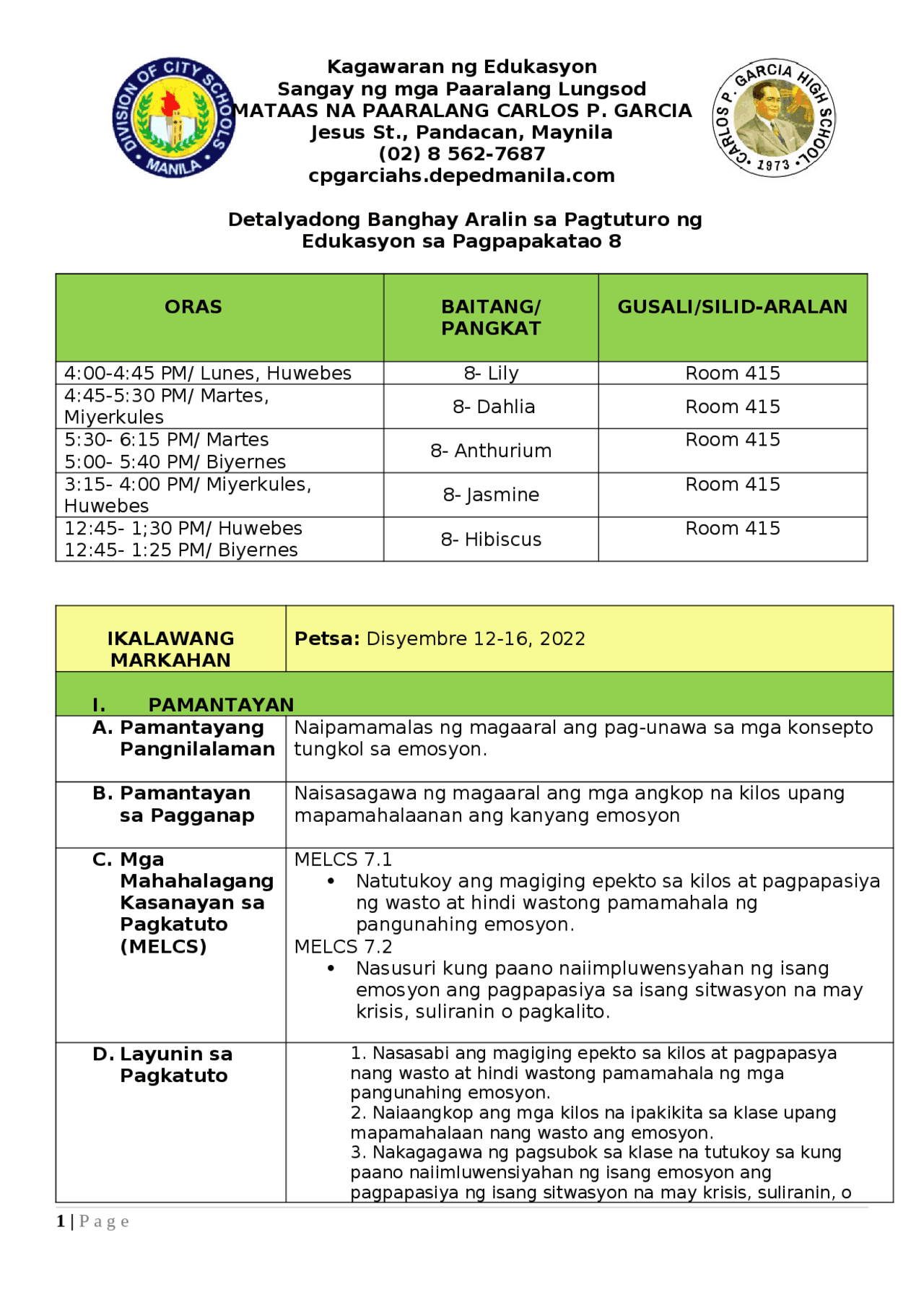 ESP 8 LESSON PLAN: ANG EMOSYON | Study Guides, Projects, Research ...