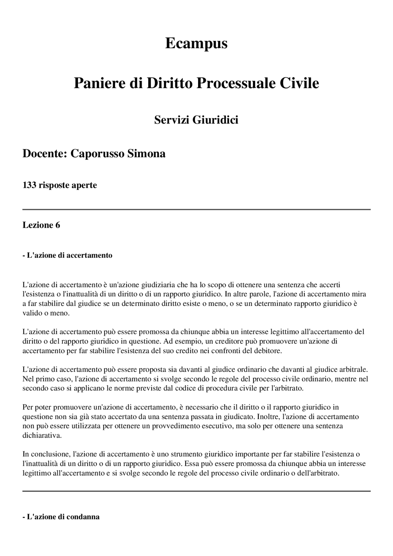 Diritto Processuale Civile - domande aperte con risposta | Panieri di Diritto Processuale Civile ...