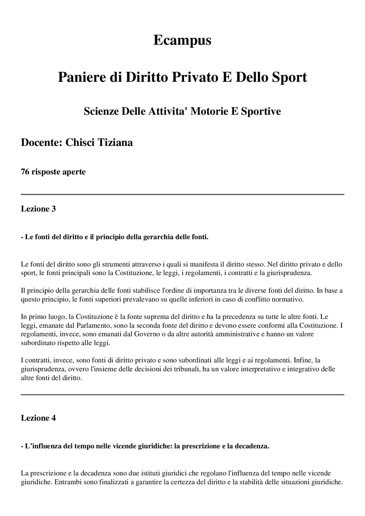 Diritto Privato E Dello Sport - domande aperte con risposta | Panieri di Diritto Dello Sport ...