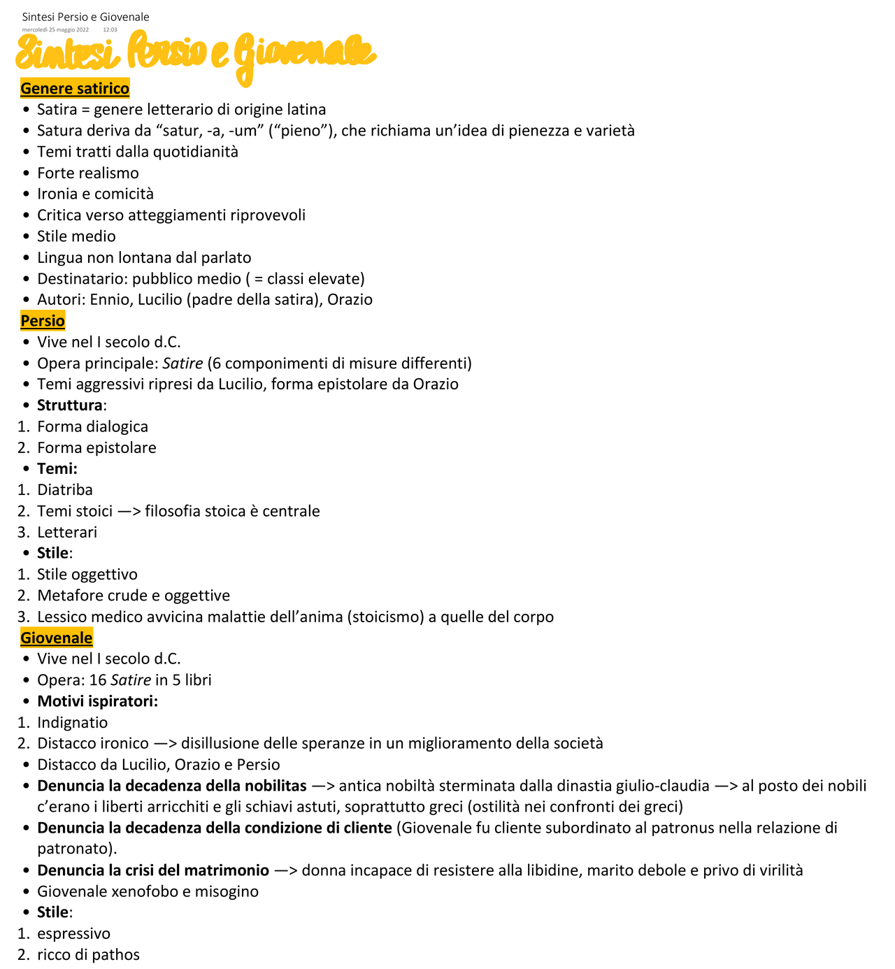 La satira: Persio e Giovenale. | Appunti di Latino | Docsity
