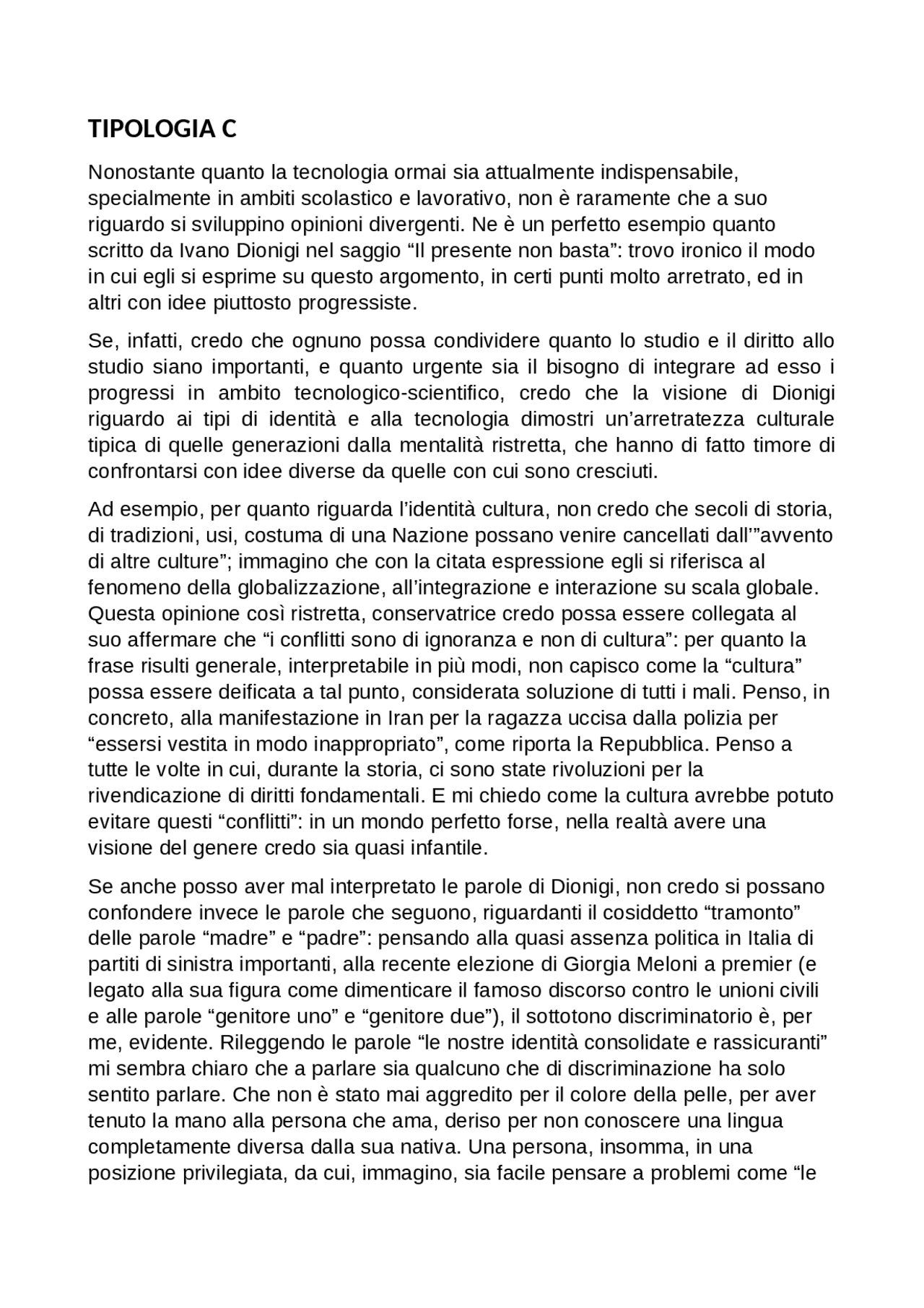 Tema tipologia C quinta superiore sulla tecnologia | Temi di Italiano | Docsity