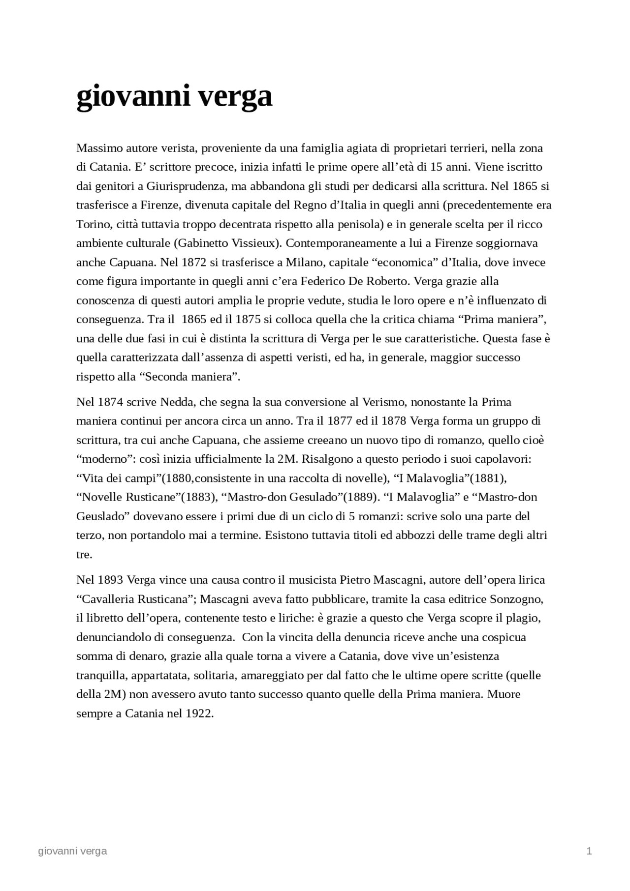 Vita ed opere di Giovanni Verga | Appunti di Italiano | Docsity