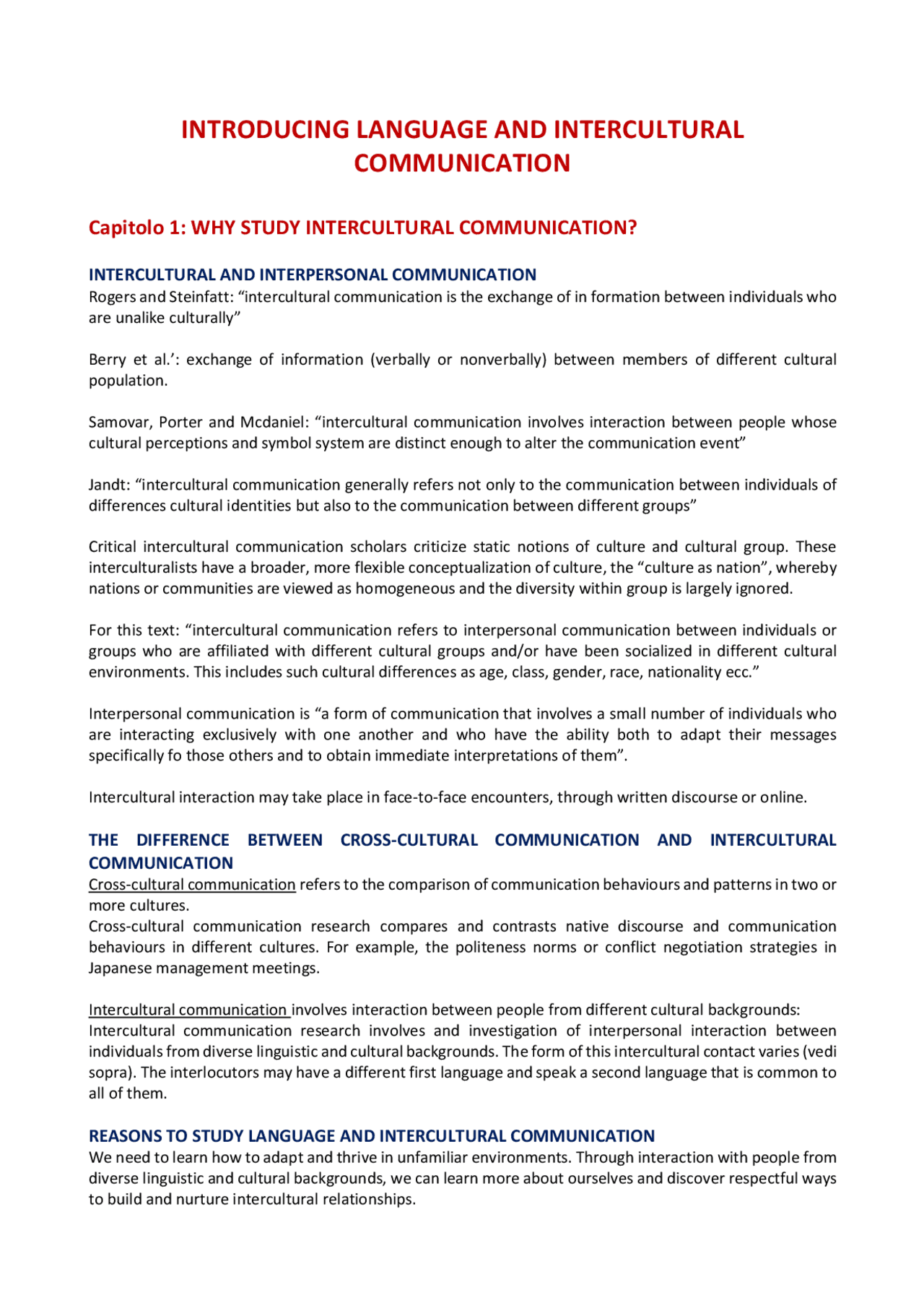 Introducing language and intercultural communication - Jackson | Appunti di Lingua Inglese | Docsity
