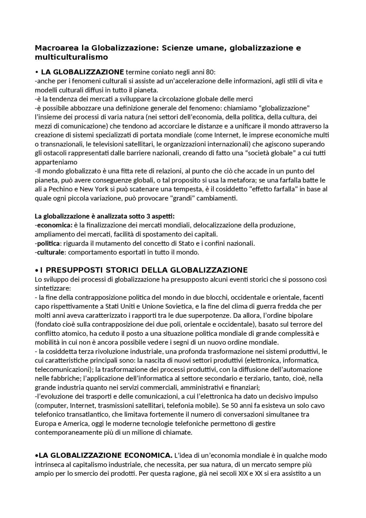 Globalizzazione e Multiculturalismo | Collegamenti Interdisciplinari di Italiano | Docsity