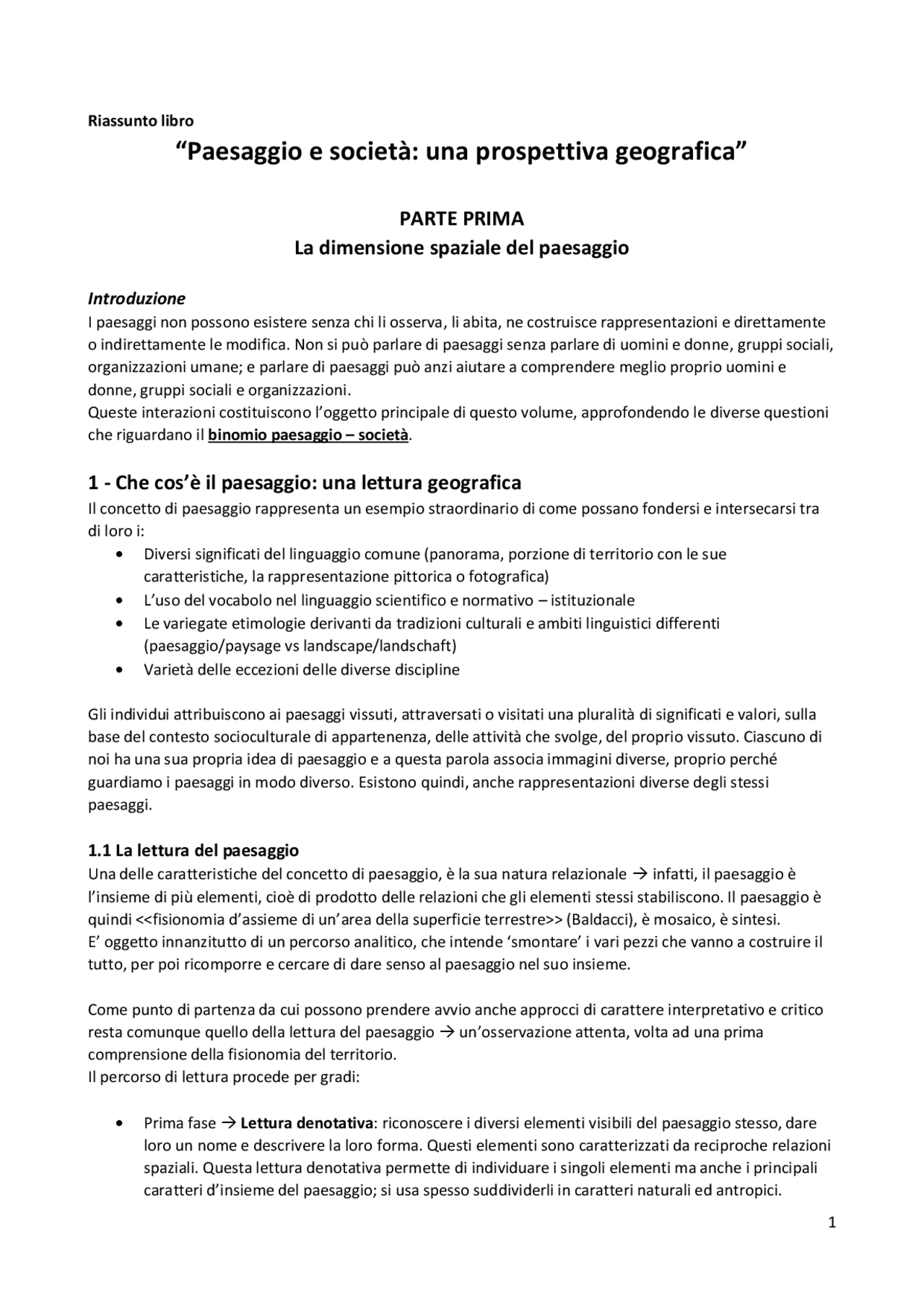 Paesaggio e società. Una prospettiva geografica. | Sintesi del corso di ...