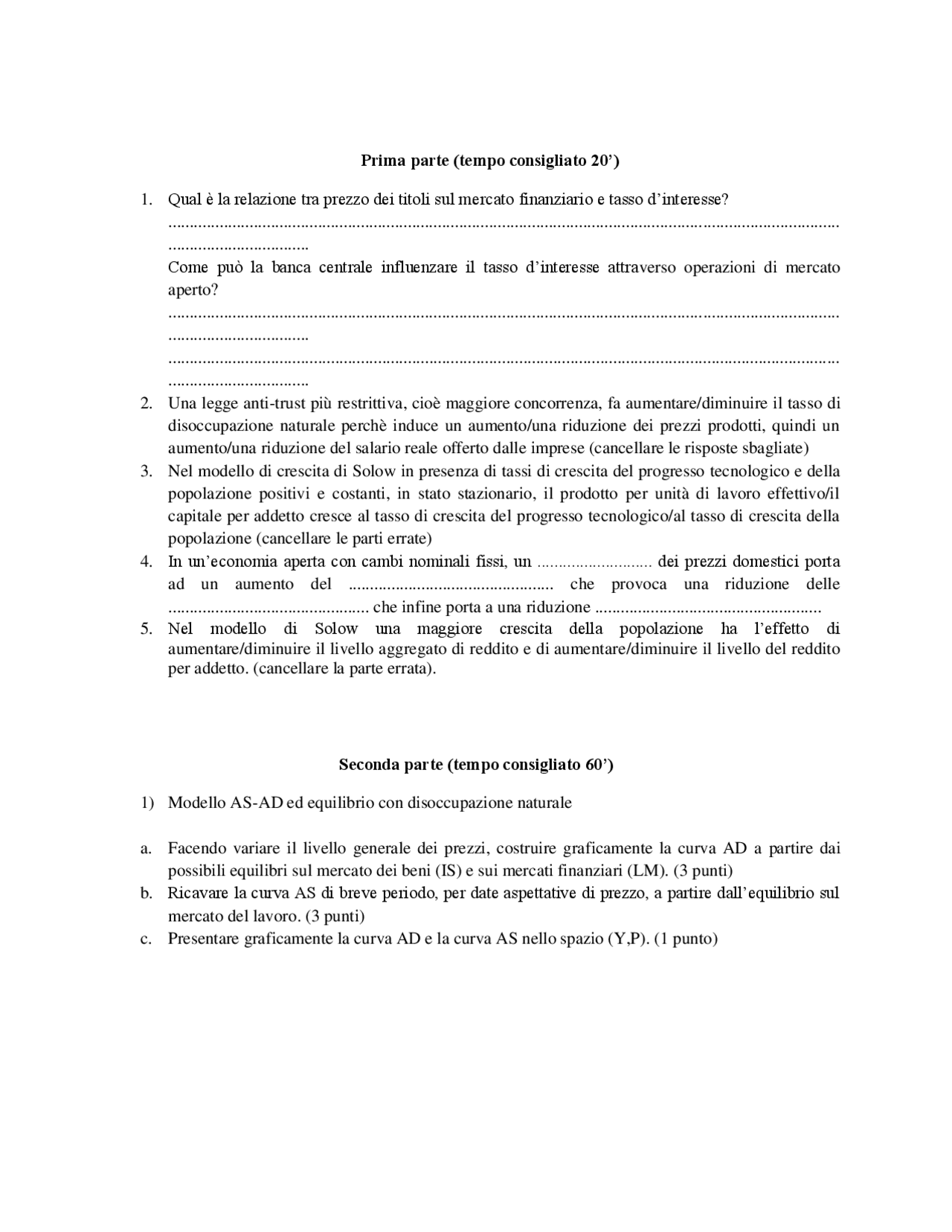 Esame Di Macroeconomia Prove Desame Di Macroeconomia Docsity