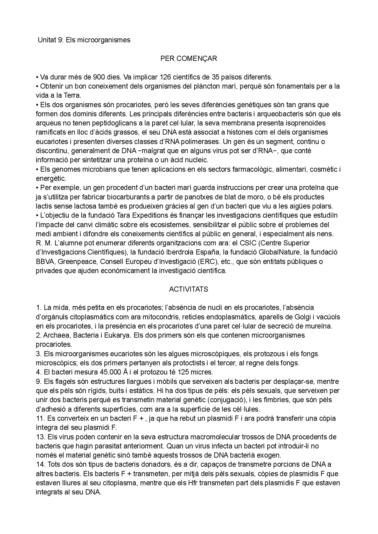 Exercicis resolts biologia 2n Batxillerat, tema 9, santillana | Ejercicios de Biología | Docsity