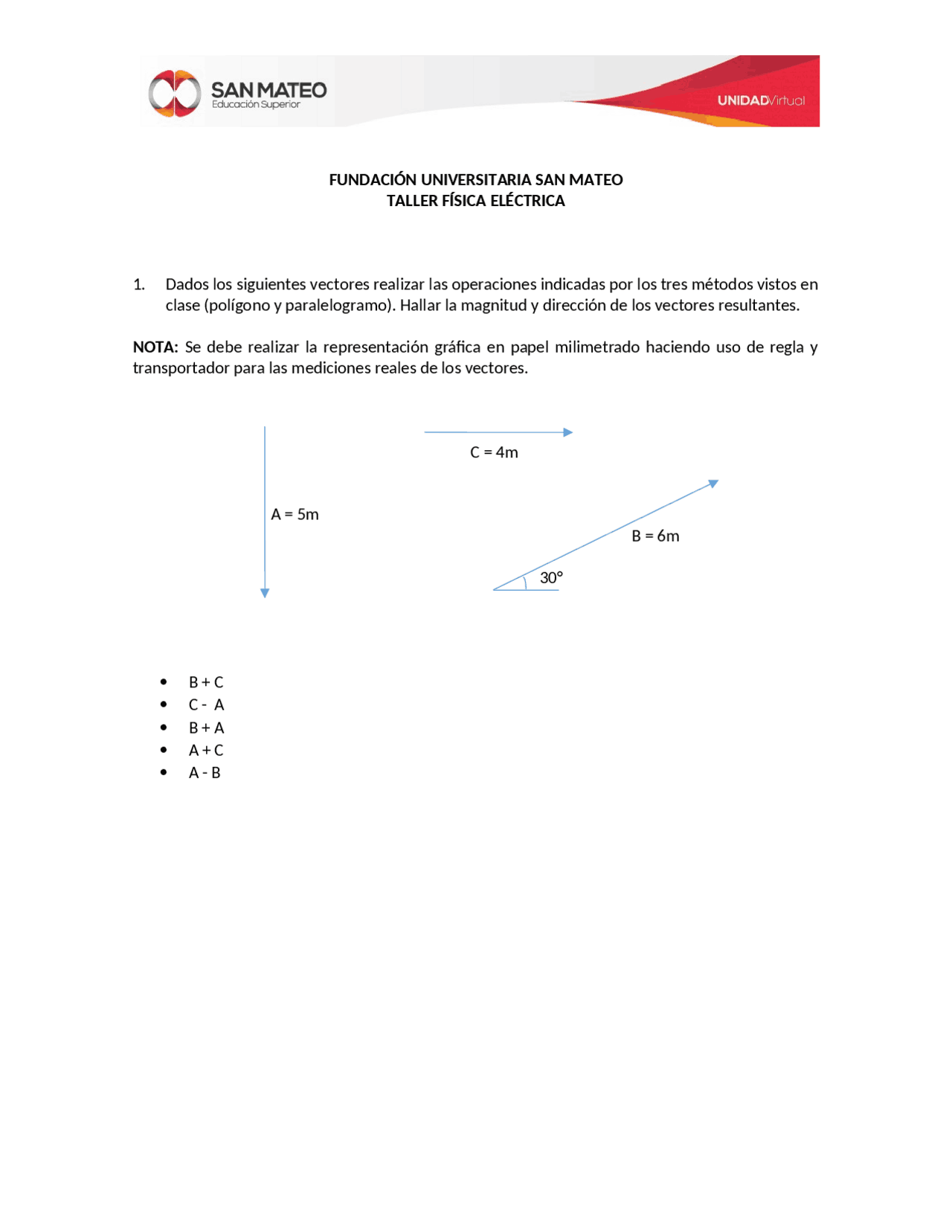 Taller De Vectores Octavo Semestre Ejercicios De Cálculo Avanzado