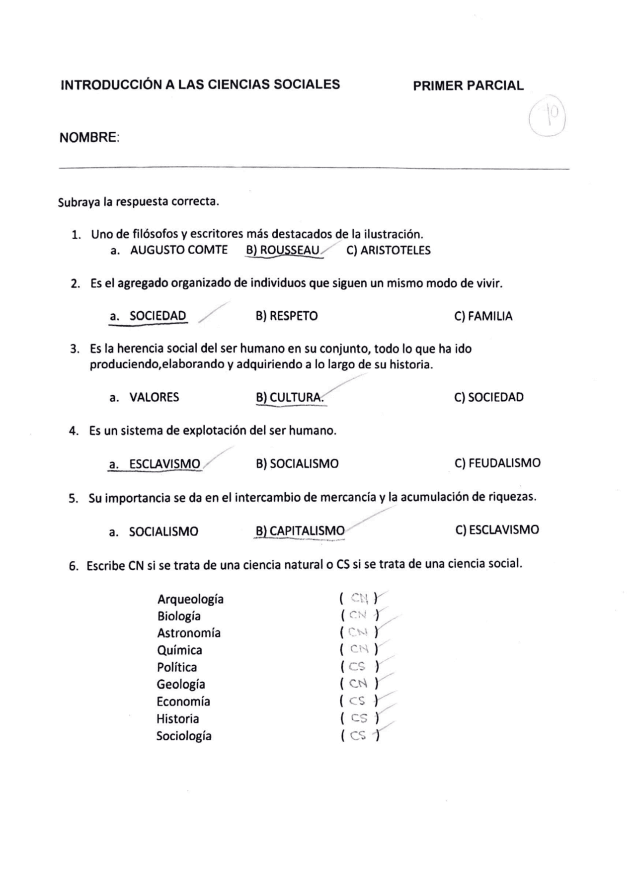 Examen Introducción a las Ciencias Sociales - Preparatoria 1er Tetramestre | Exámenes de ...