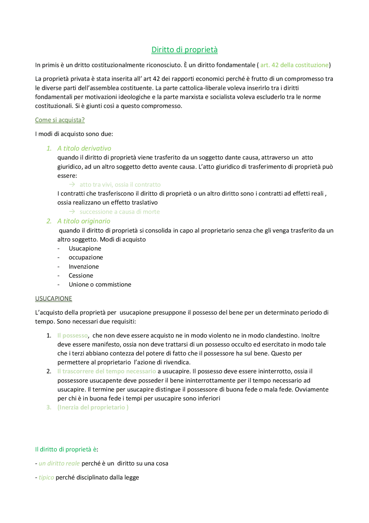 Diritto Di Proprietà Appunti Di Diritto Privato Docsity