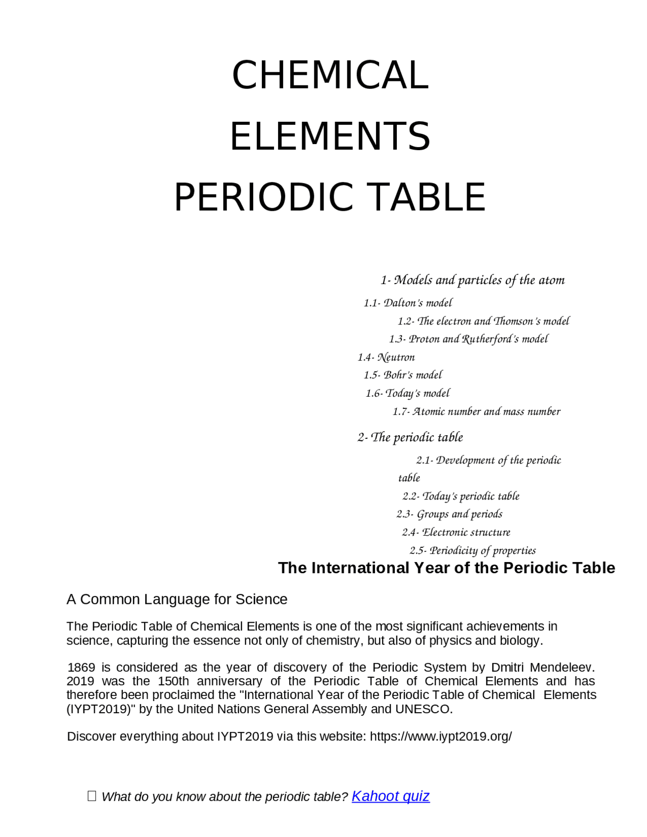 CHEMICAL ELEMENTS PERIODIC TABLE - CHEMISTRY | Apuntes de Química | Docsity