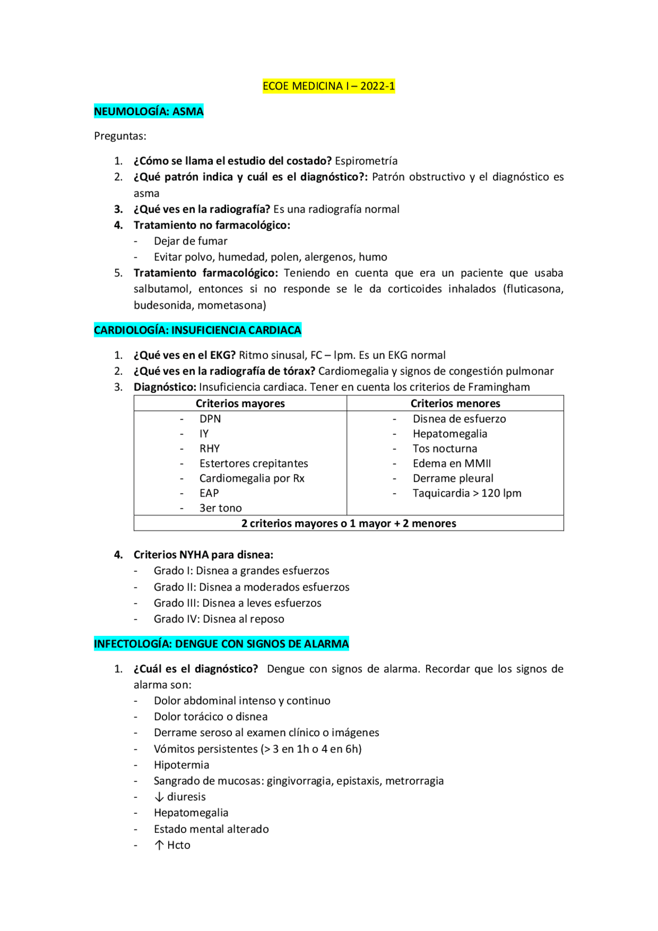 ECOE - MEDICINA I 2022 | Exámenes de Medicina Interna | Docsity