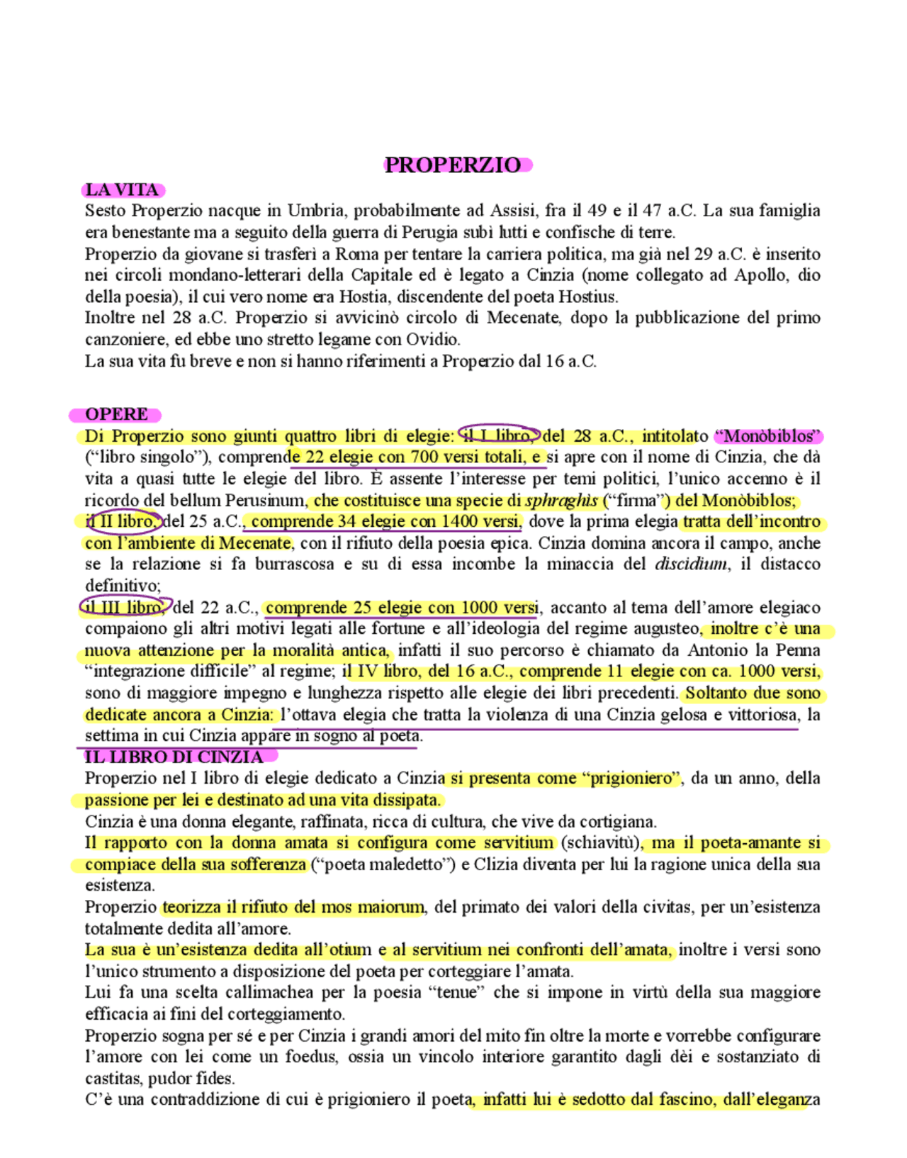Properzio Latino Appunti Liceo Classico Appunti Di Latino Docsity