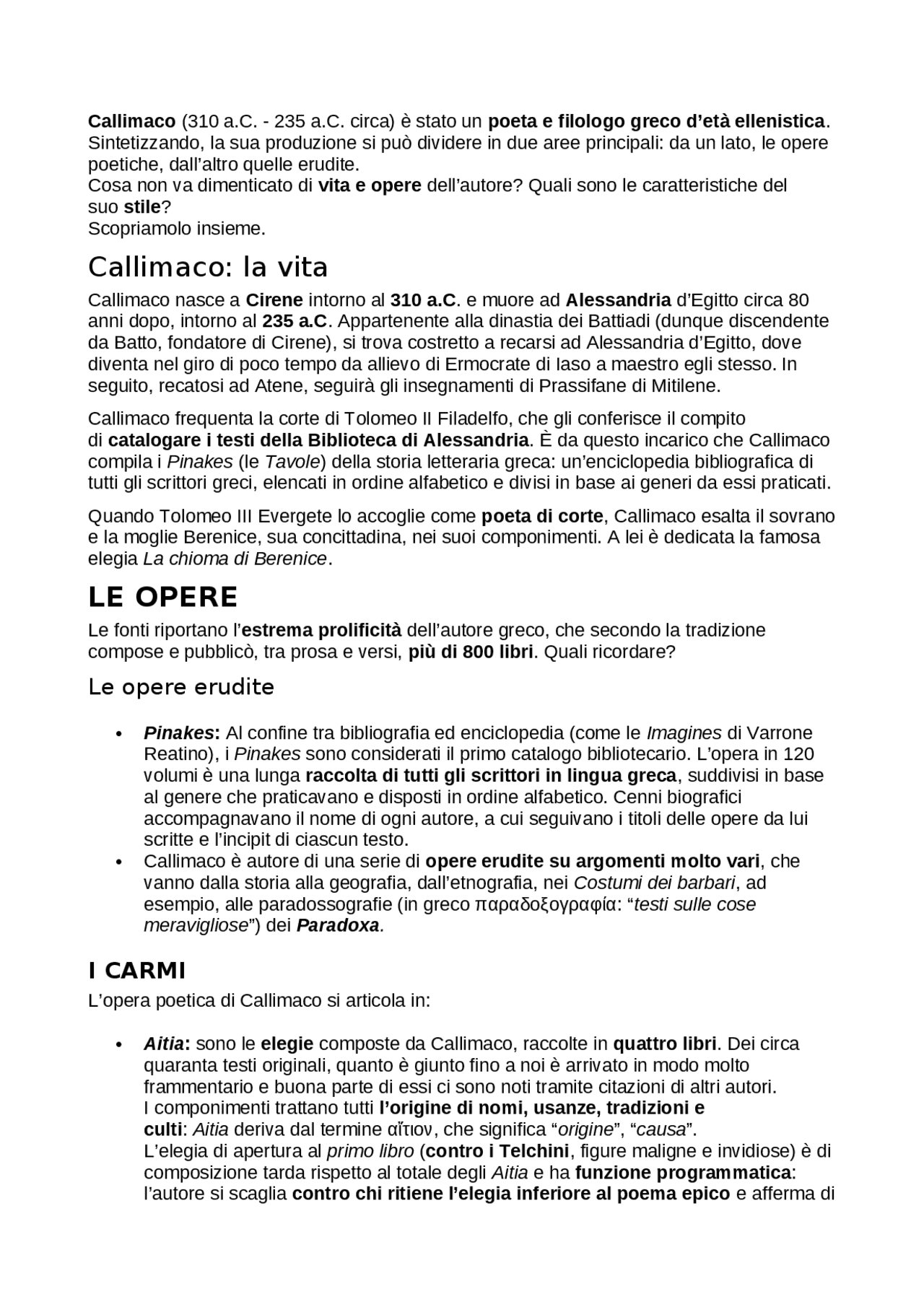 Callimaco E Menandro Appunti Di Lingua Greca Docsity