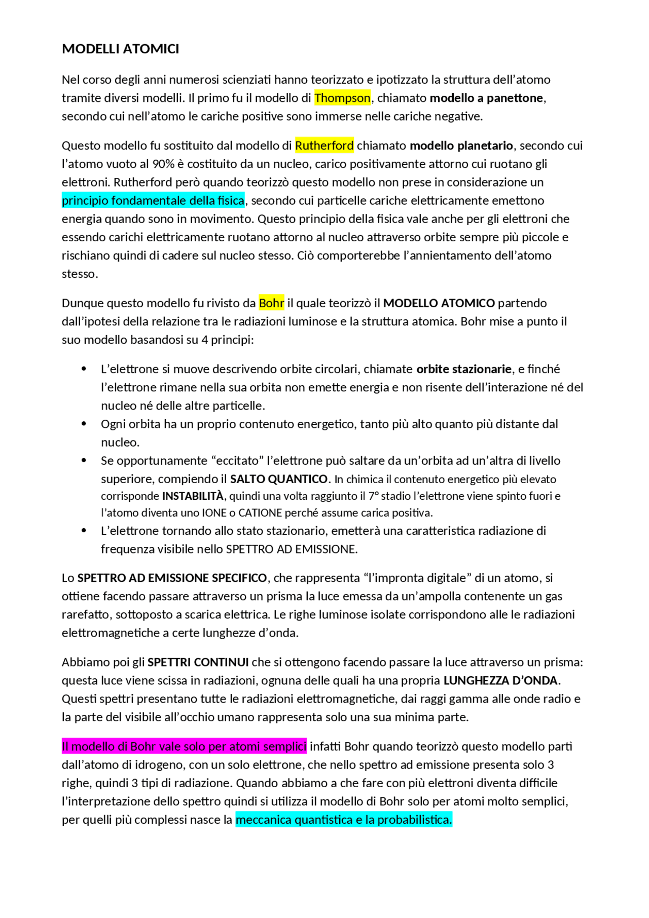 Modelli Atomici e Legami Chimici | Appunti di Chimica | Docsity
