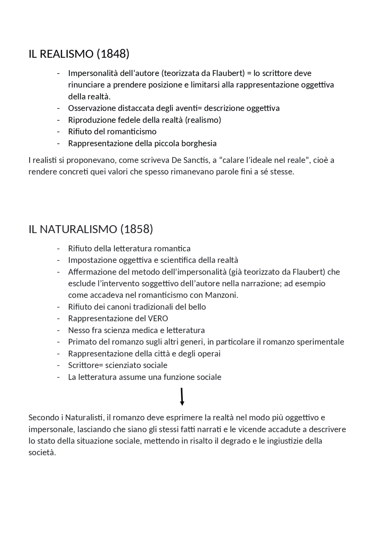 REALISMO, NATURALISMO E VERISMO | Schemi e mappe concettuali di Italiano | Docsity