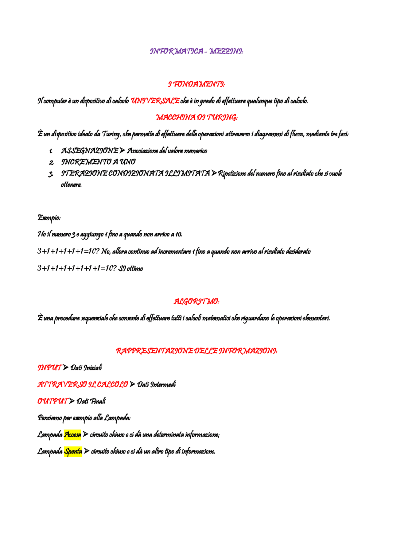 SCHEMA ESAME INFORMATICA | Sintesi del corso di Fondamenti di ...