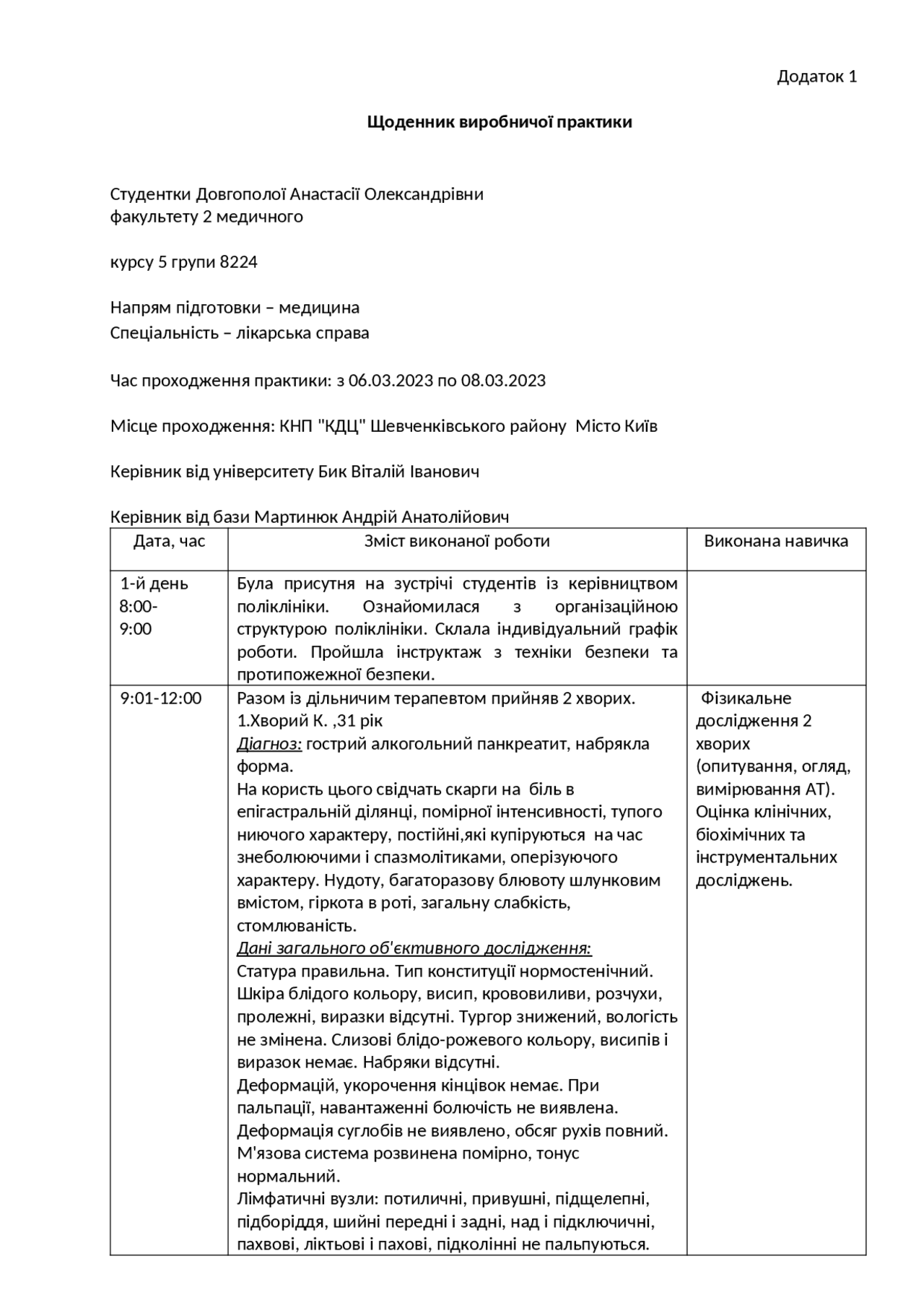 Щоденник з виробничої практики хірургії Рефераты Хирургия Docsity