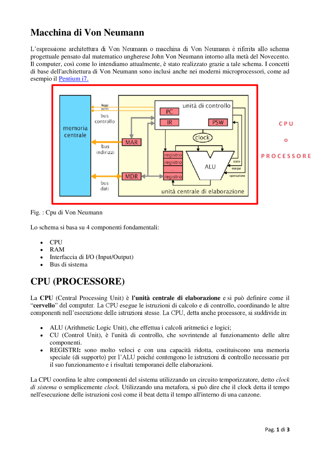 Macchina di Von Neumann | Appunti di Elementi di Informatica | Docsity