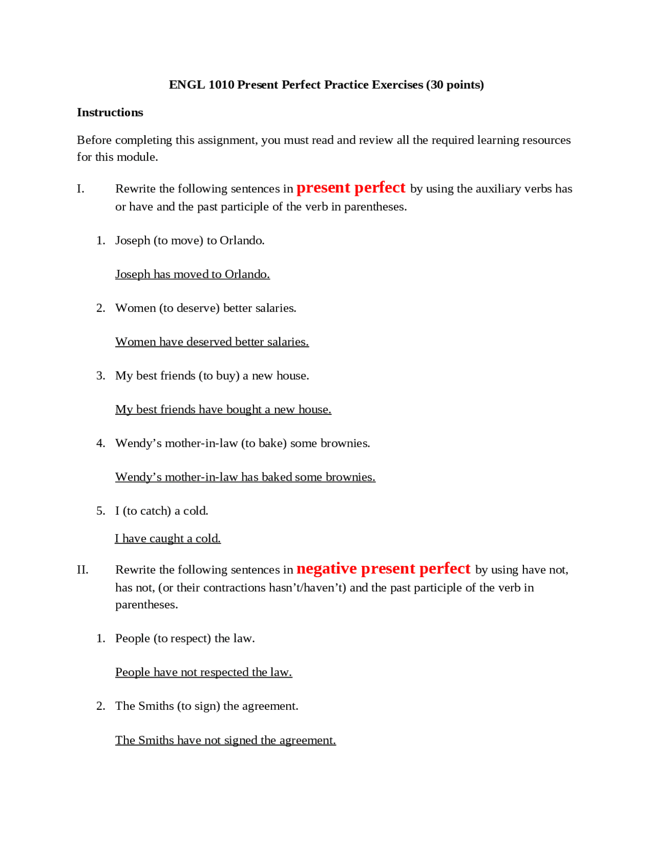 Present Perfect Tense Ejercicios De Inglés Técnico Docsity