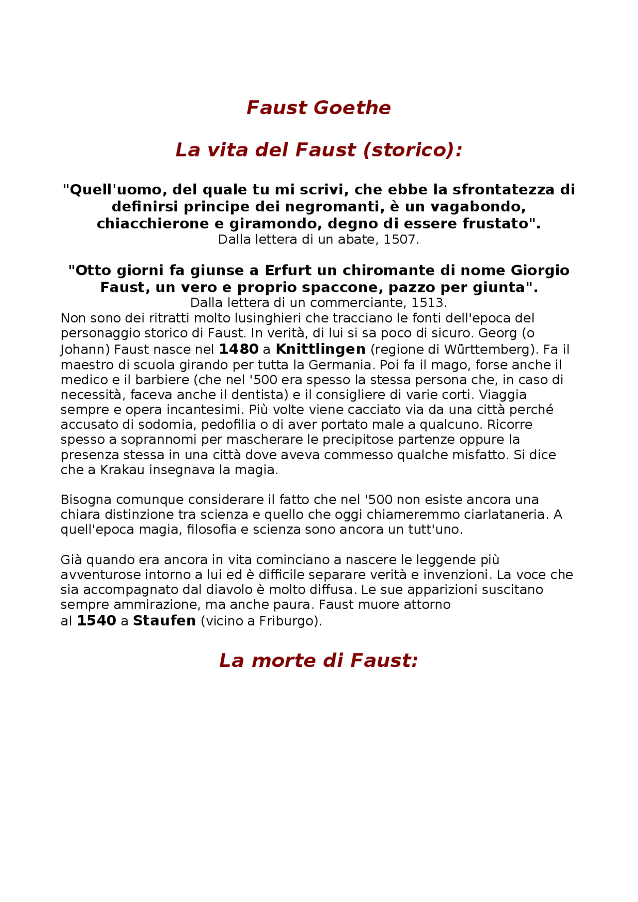 Appunti e sintesi Faust di Goethe | Schemi e mappe concettuali di ...