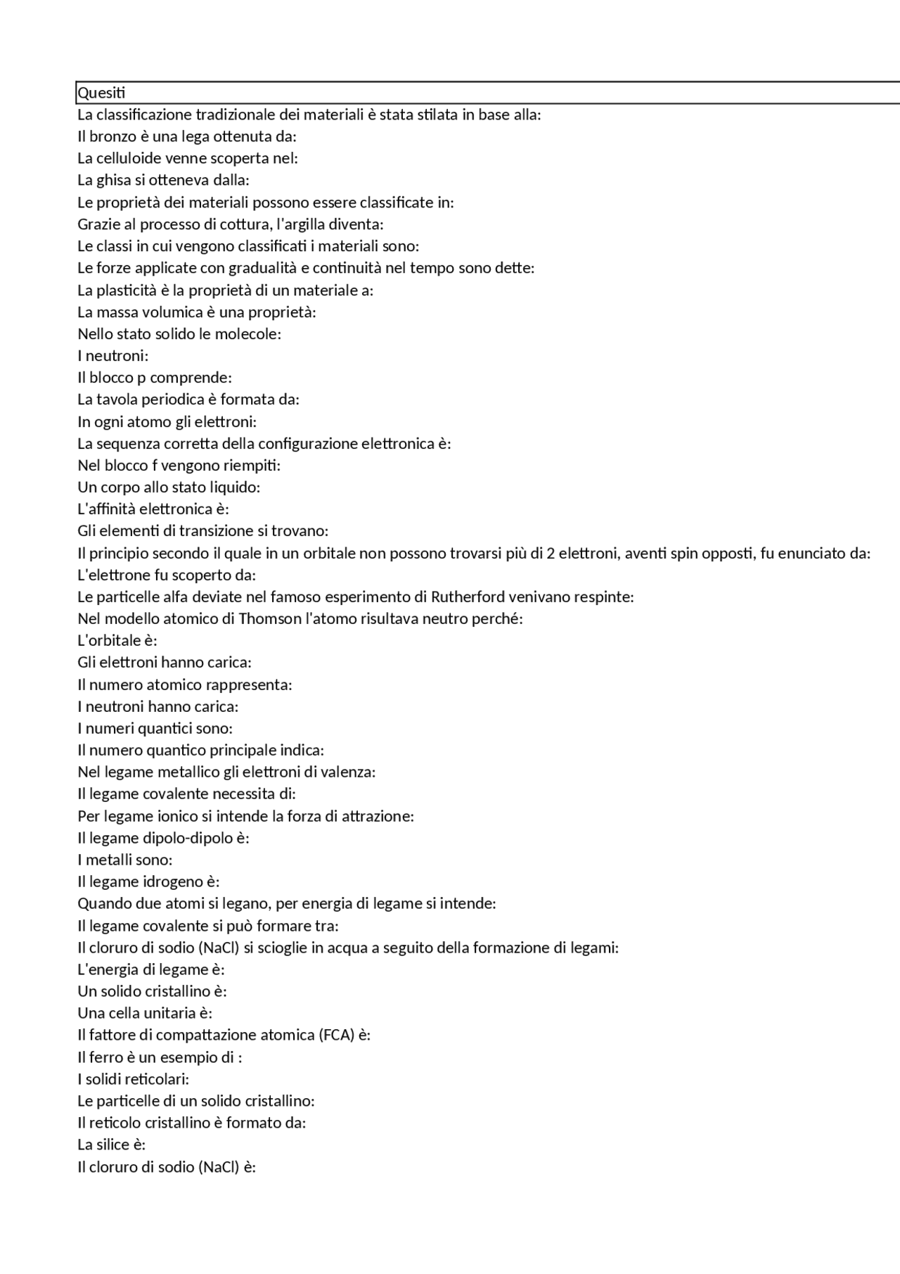 Test Completo Scienze E Tecnologie Dei Materiali Mercatorum Prove D