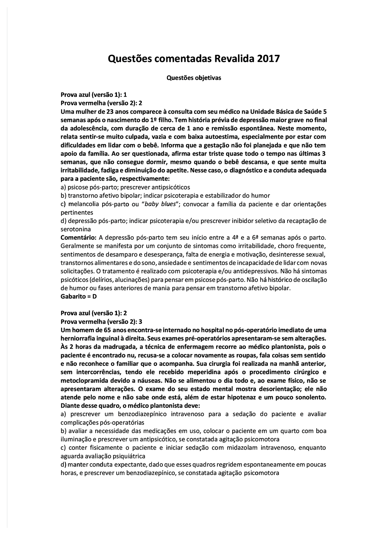 Questões comentadas para o revalida | Exercícios Medicina | Docsity