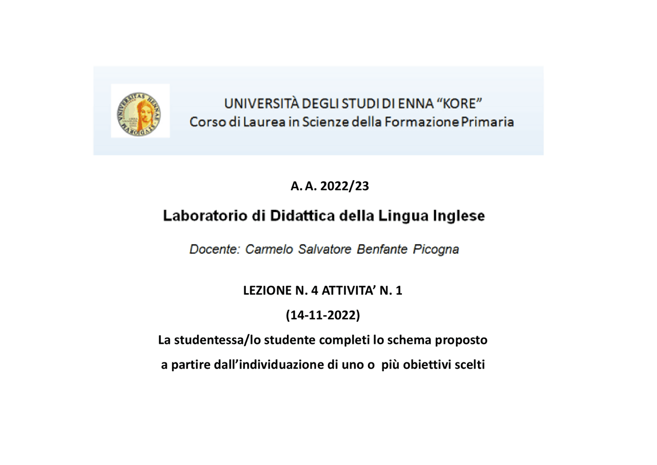 Didattica Della Lingua Inglese Appunti Di Lingua Inglese Docsity