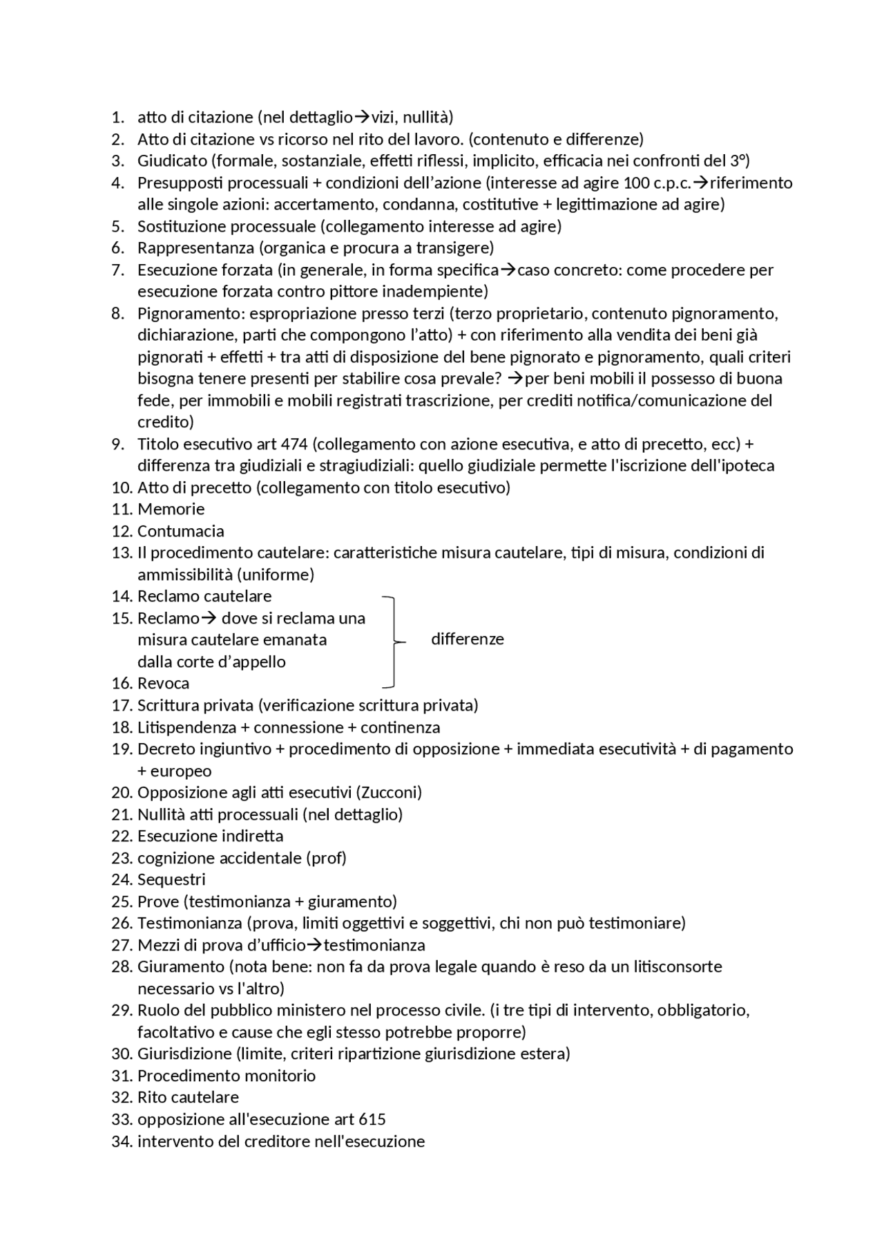 Risposte ad alcune domande di procedura civile | Appunti di Diritto Processuale Civile | Docsity