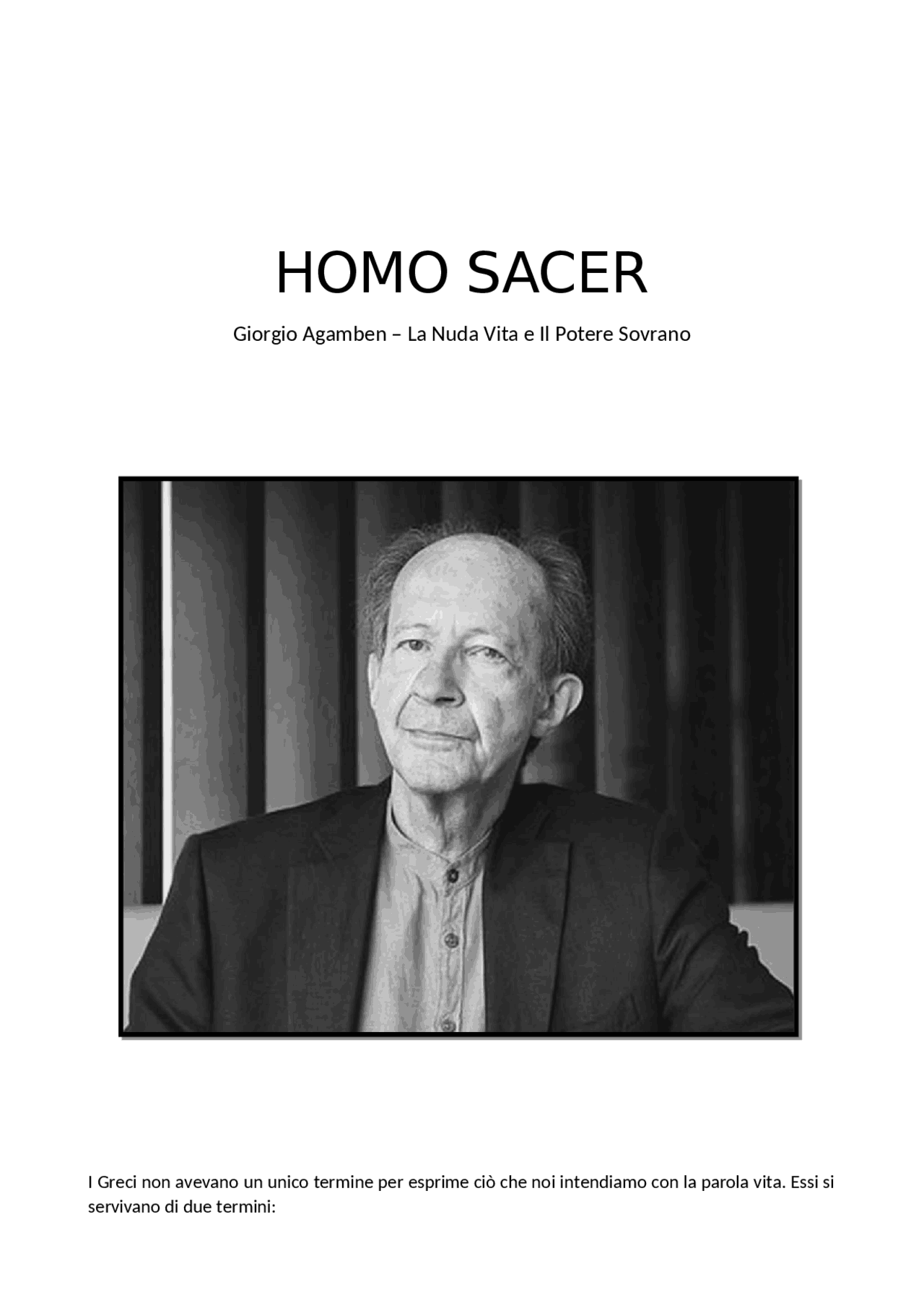 Homo Sacer - Giorgio Agamben | Sintesi del corso di Filosofia Politica ...