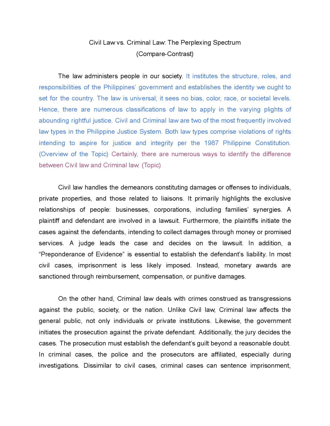 Civil Law vs. Criminal Law: The Perplexing Spectrum | Essays (high ...