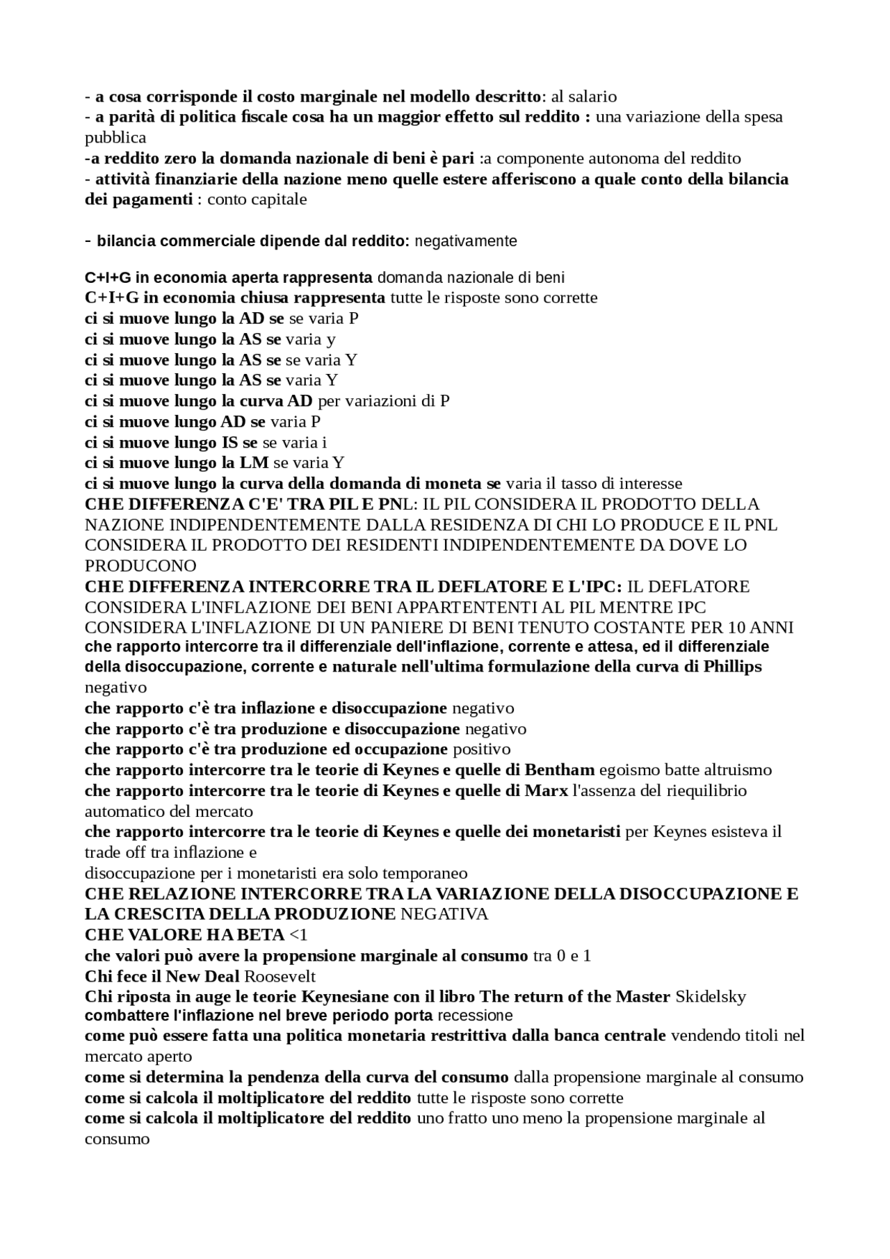 Paniere Macroeconomia Risposte Chiuse Panieri Di Macroeconomia Docsity