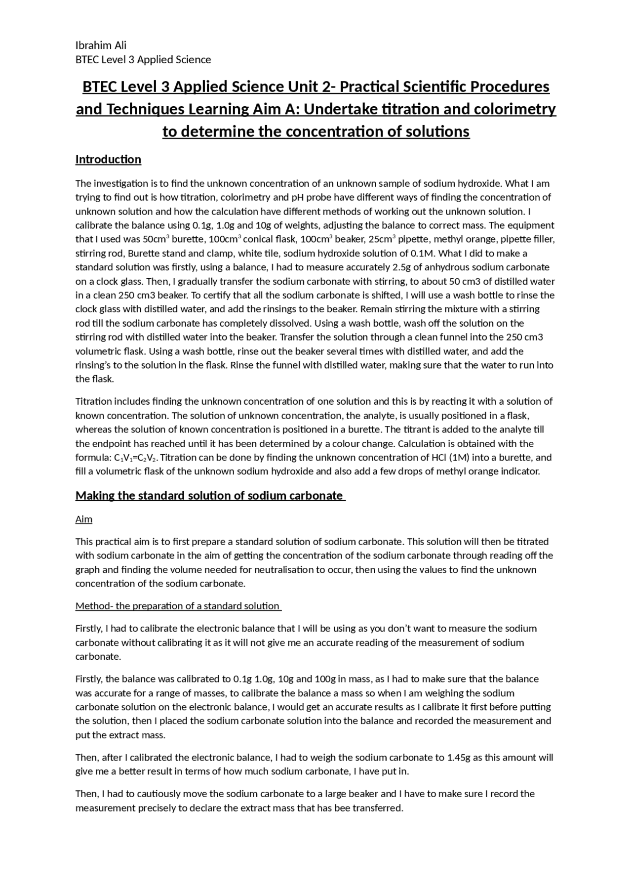 BTEC_Level_3_Applied_Science_Unit_2_LA1 | Exams Nursing | Docsity