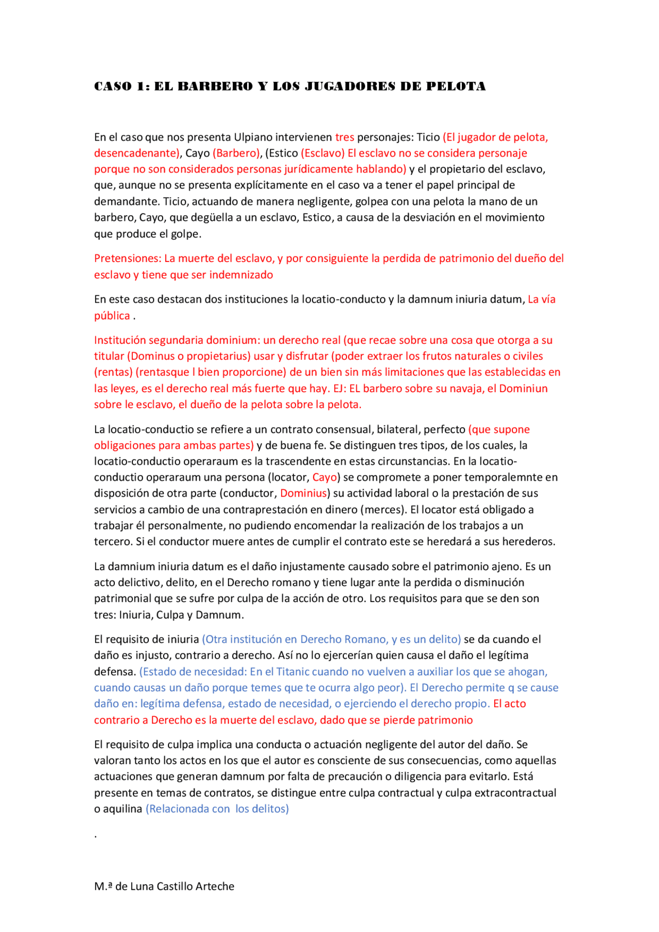 Caso practico de Derecho romano | Ejercicios de Derecho Romano | Docsity